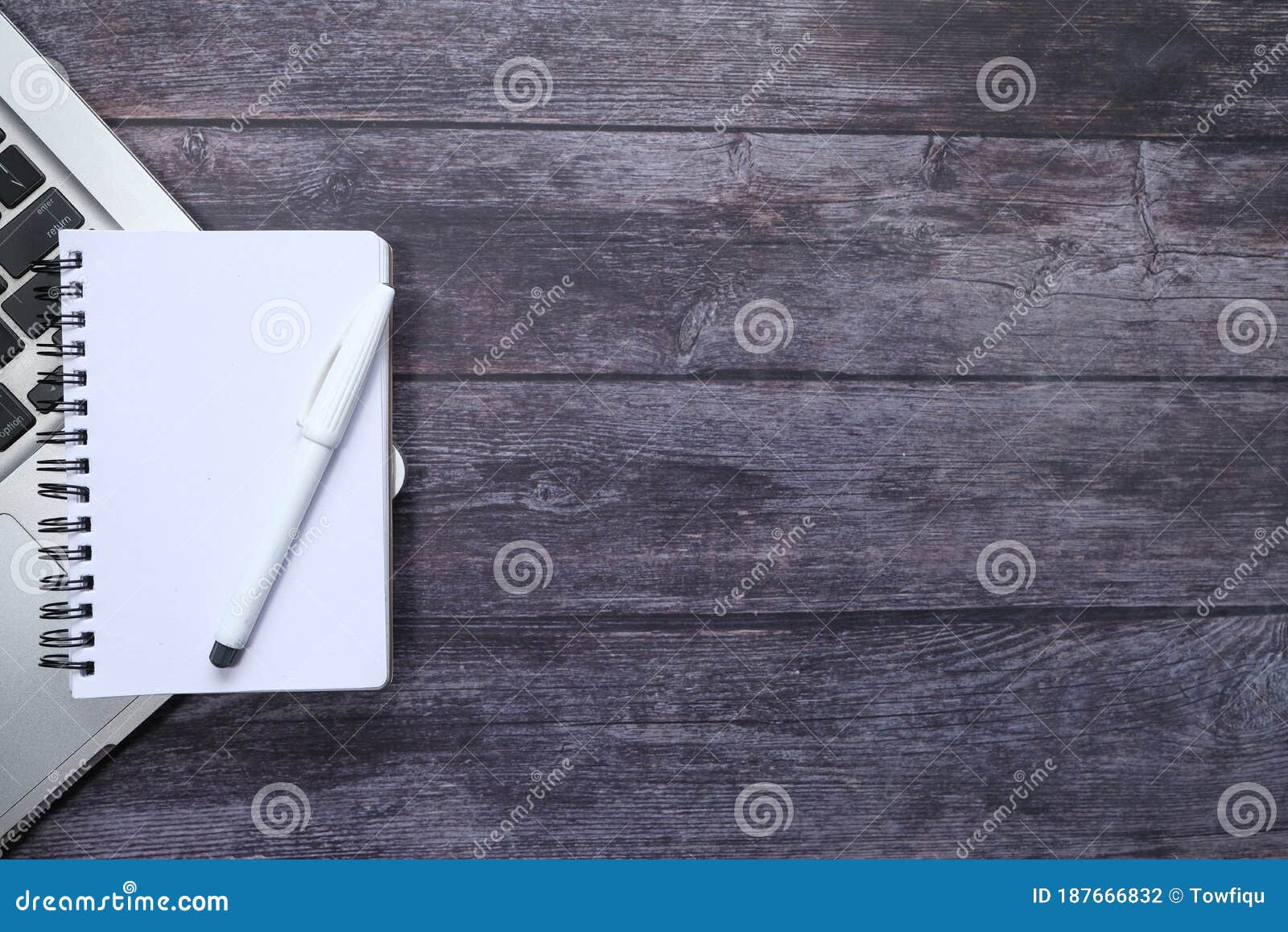 High Angle View of Laptop and Notepad on Table Stock Photo - Image of ...
