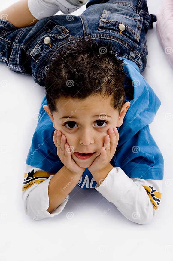 High Angle View of Laying Adorable Boy Stock Photo - Image of face ...