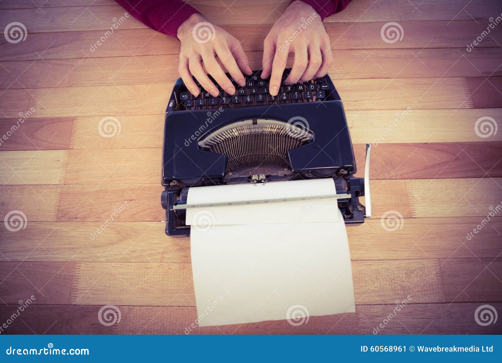 High Angle View of Man Working on Typewriter Stock Image - Image of ...