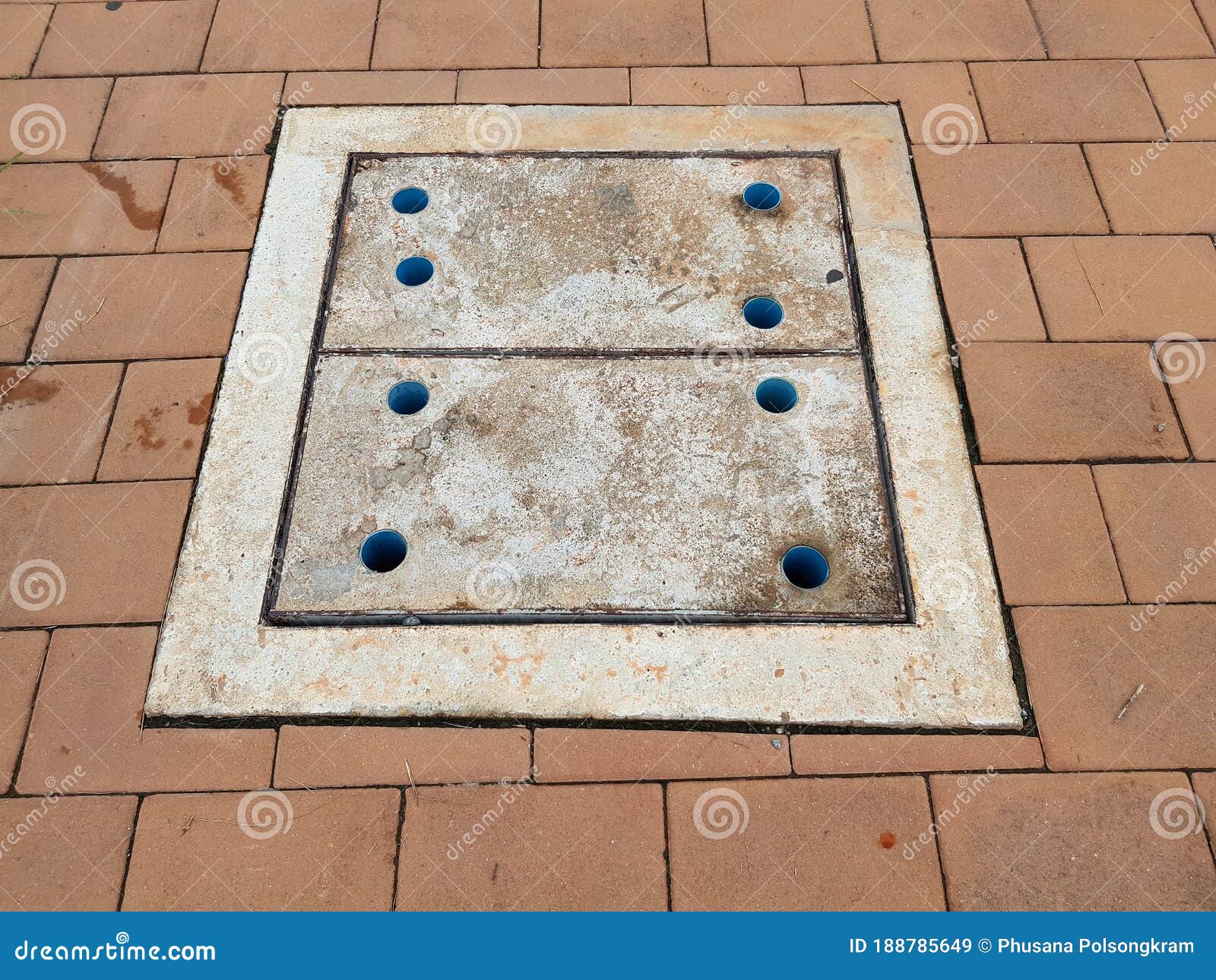 High Angle View of Manhole Cover Stock Image - Image of drain, waterway ...