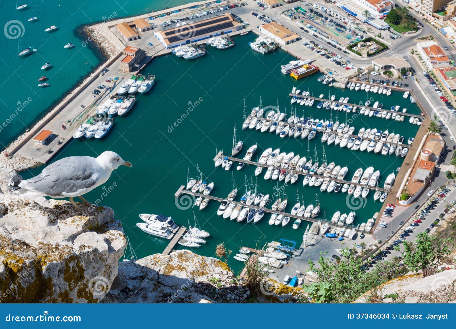 High Angle View of the Marina in Calpe, Alicante, Spain Stock Photo ...