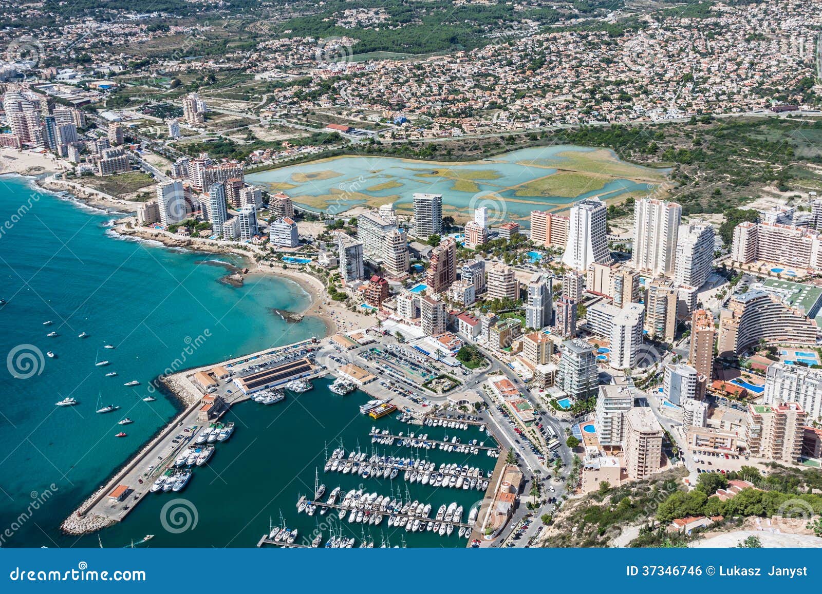High Angle View of the Marina in Calpe, Alicante, Spain Stock Photo ...