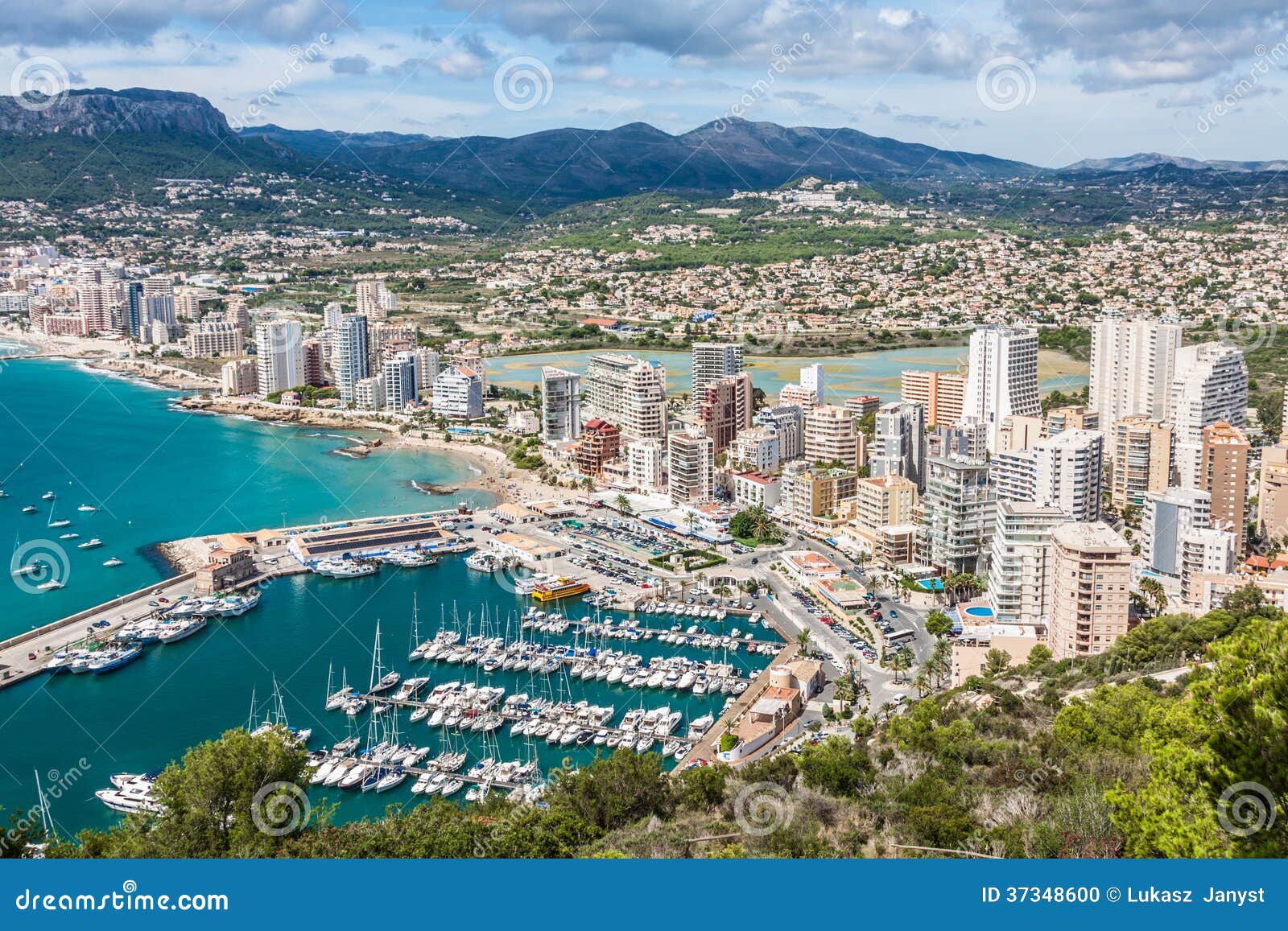 High Angle View of the Marina in Calpe, Alicante, Spain Stock Photo ...