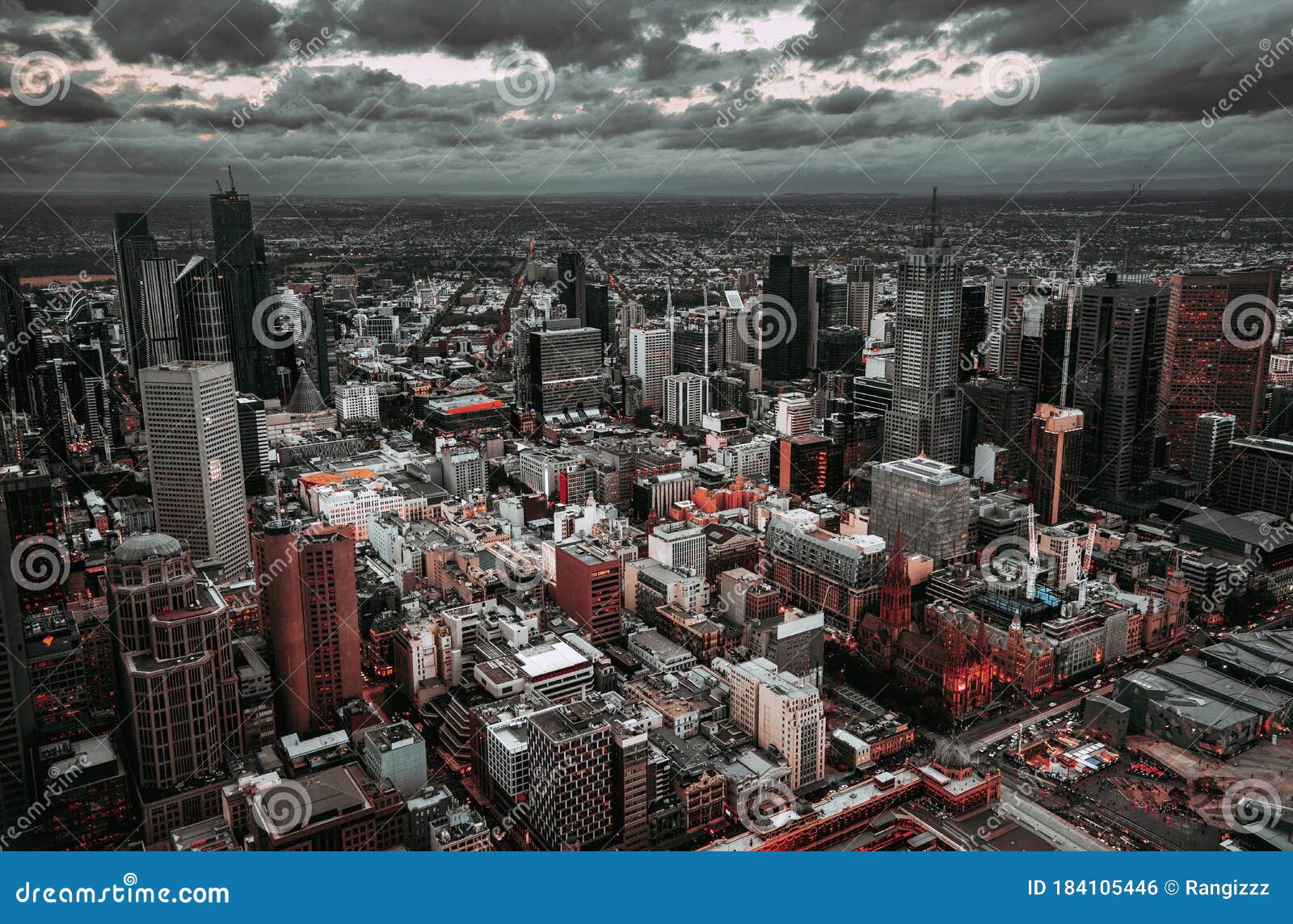 High Angle View of Modern City at Night Stock Photo - Image of dusk ...