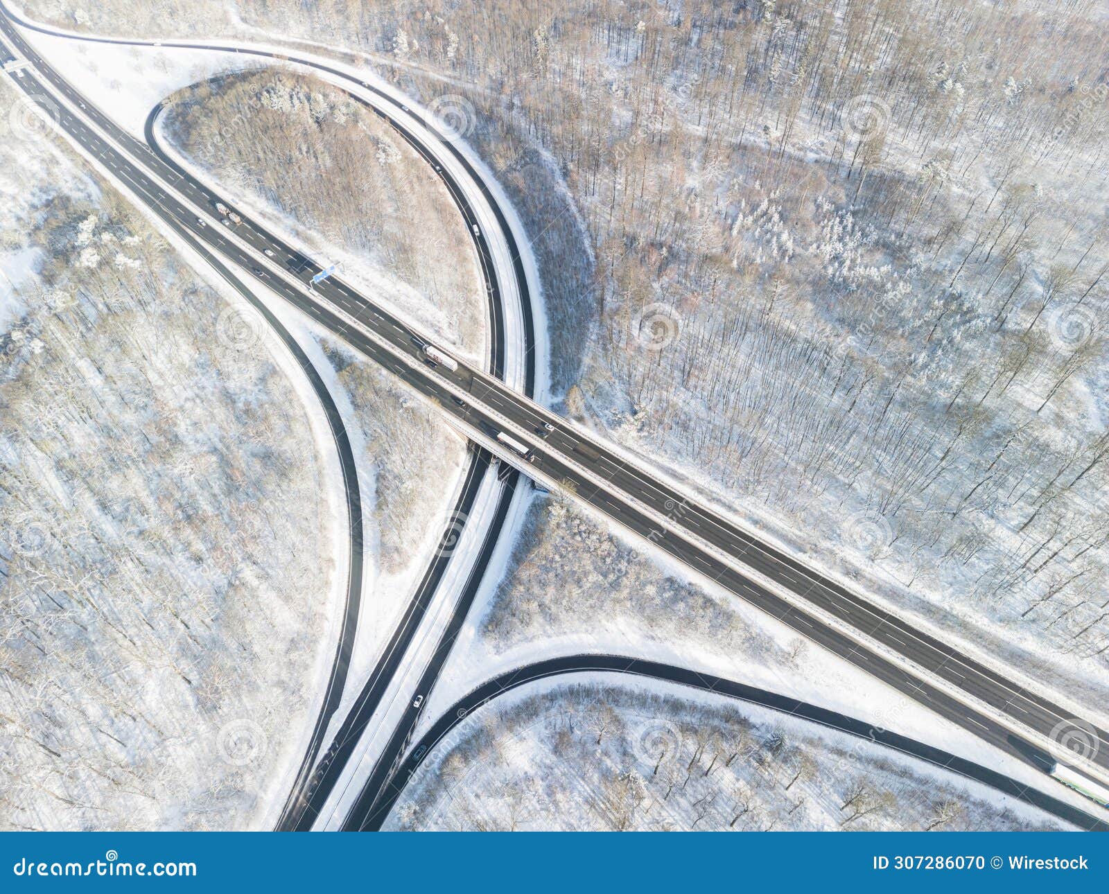 Aerial View of a Motorway Intersection in the Snowconvert Winter ...