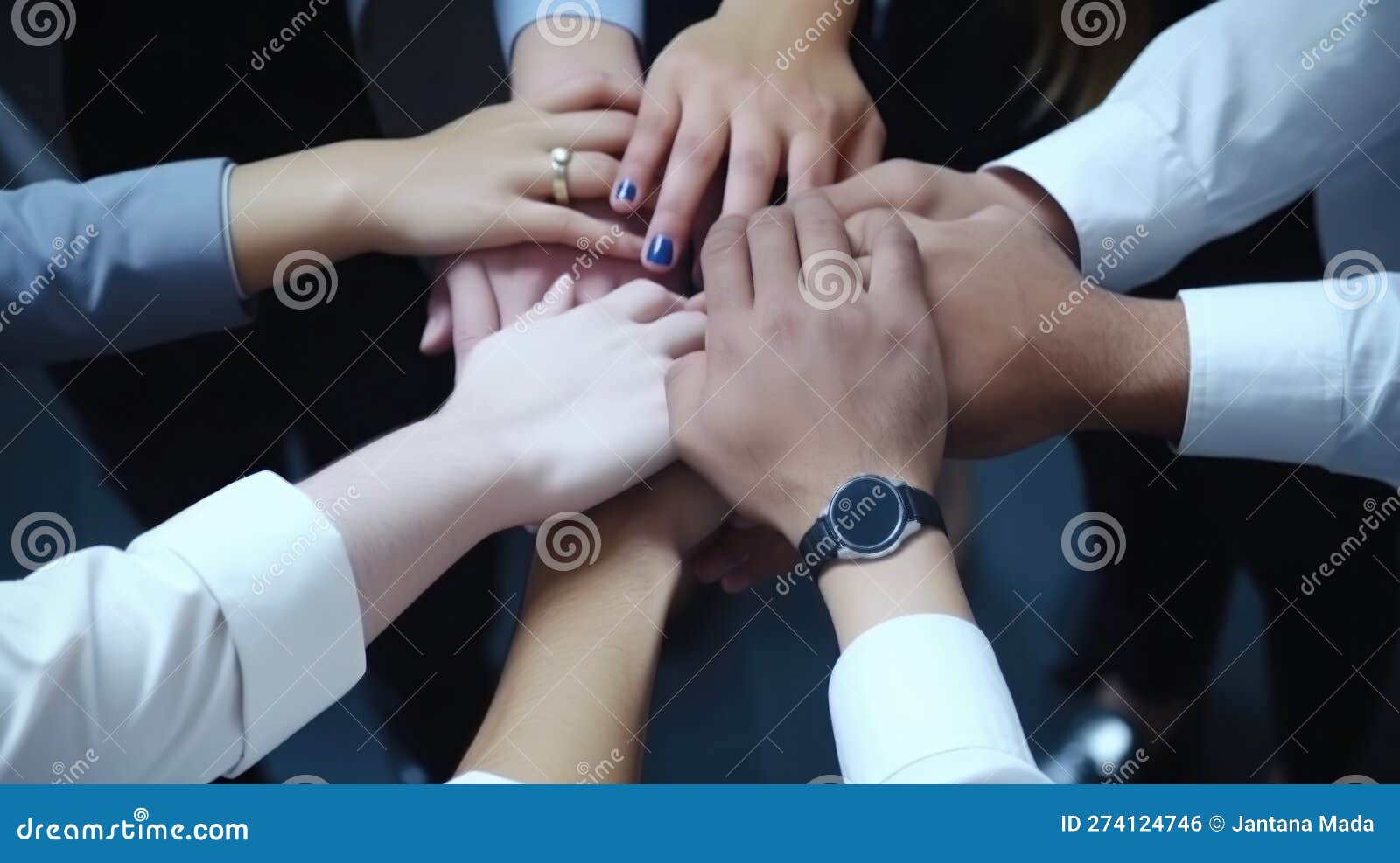 High Angle View of Multiracial Collegues Stacking Hand Together. Unity ...