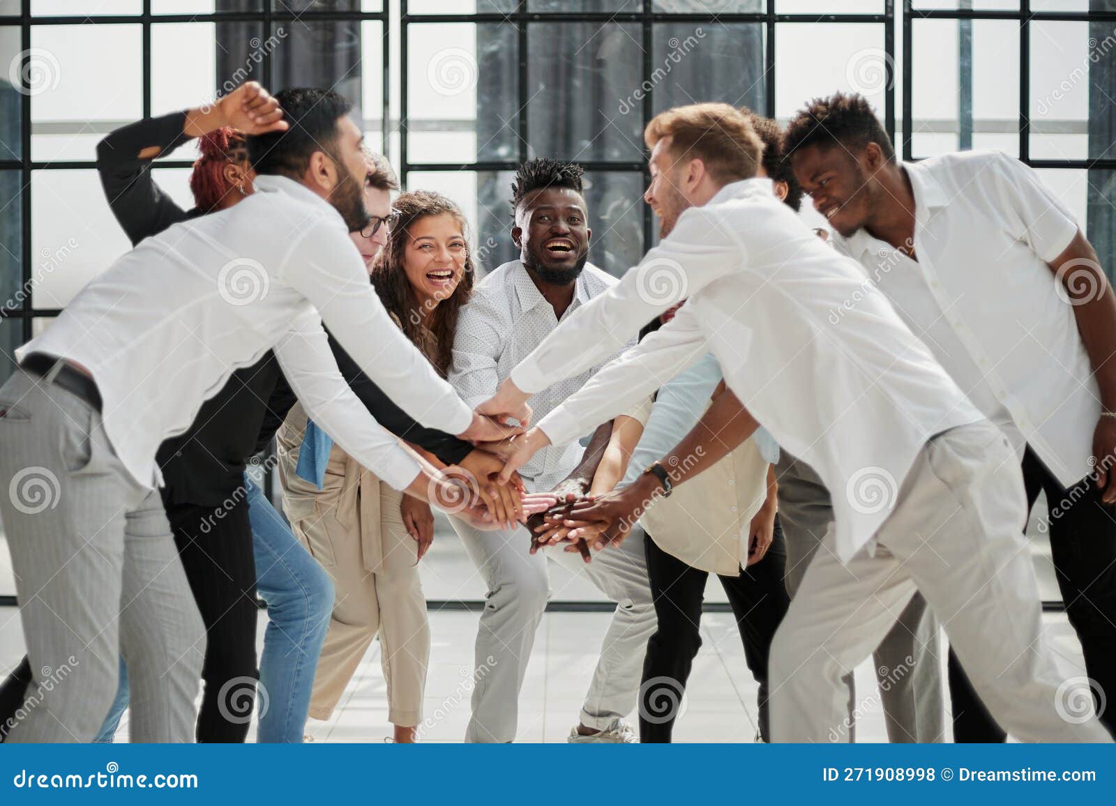 High Angle View of Multiracial Friend Stacking Hand Together Stock ...