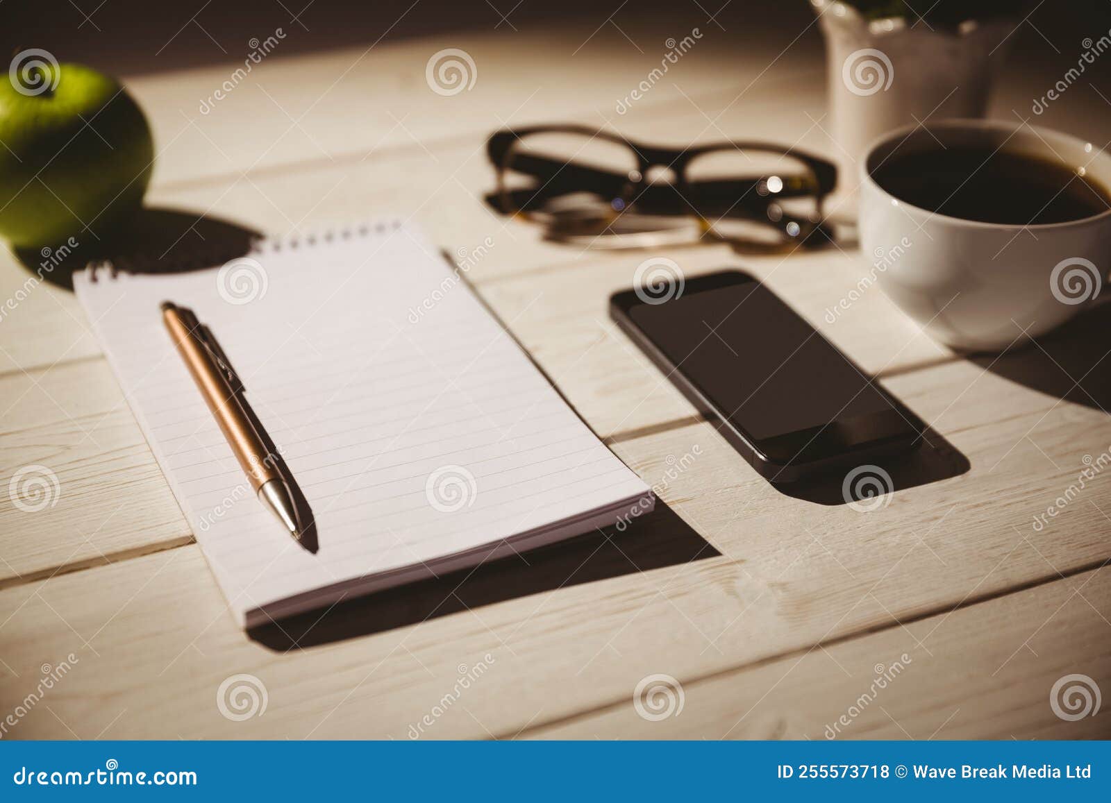 High Angle View of Notepad by Smart Phone Stock Photo - Image of ...
