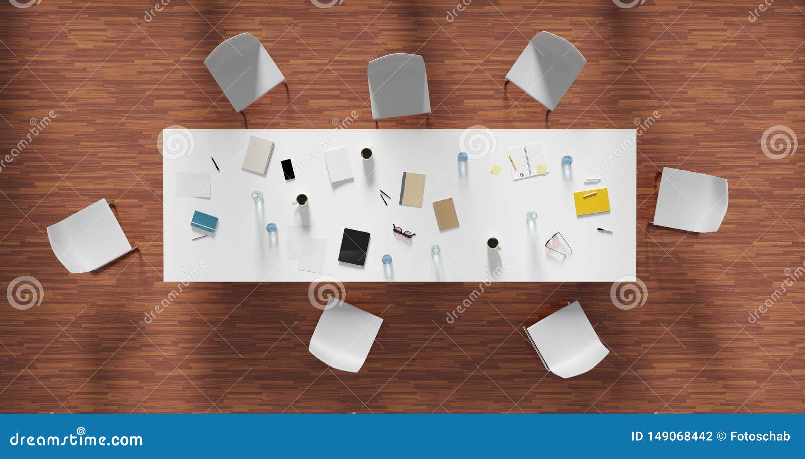 High Angle View of the Office Room, 3d Render Stock Illustration ...