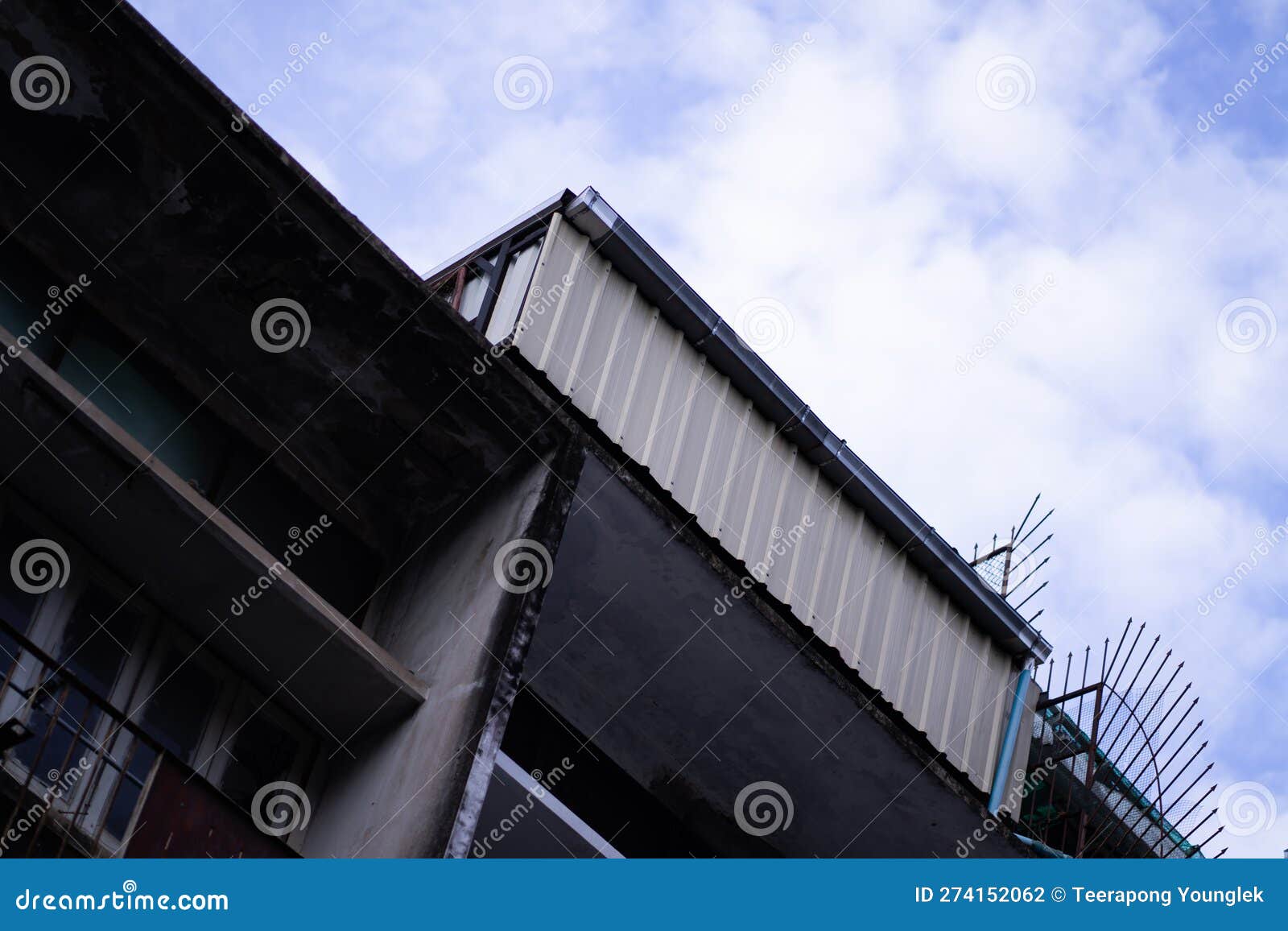 High Angle View of Old Shabby Buildings. Sky Background Stock Photo ...