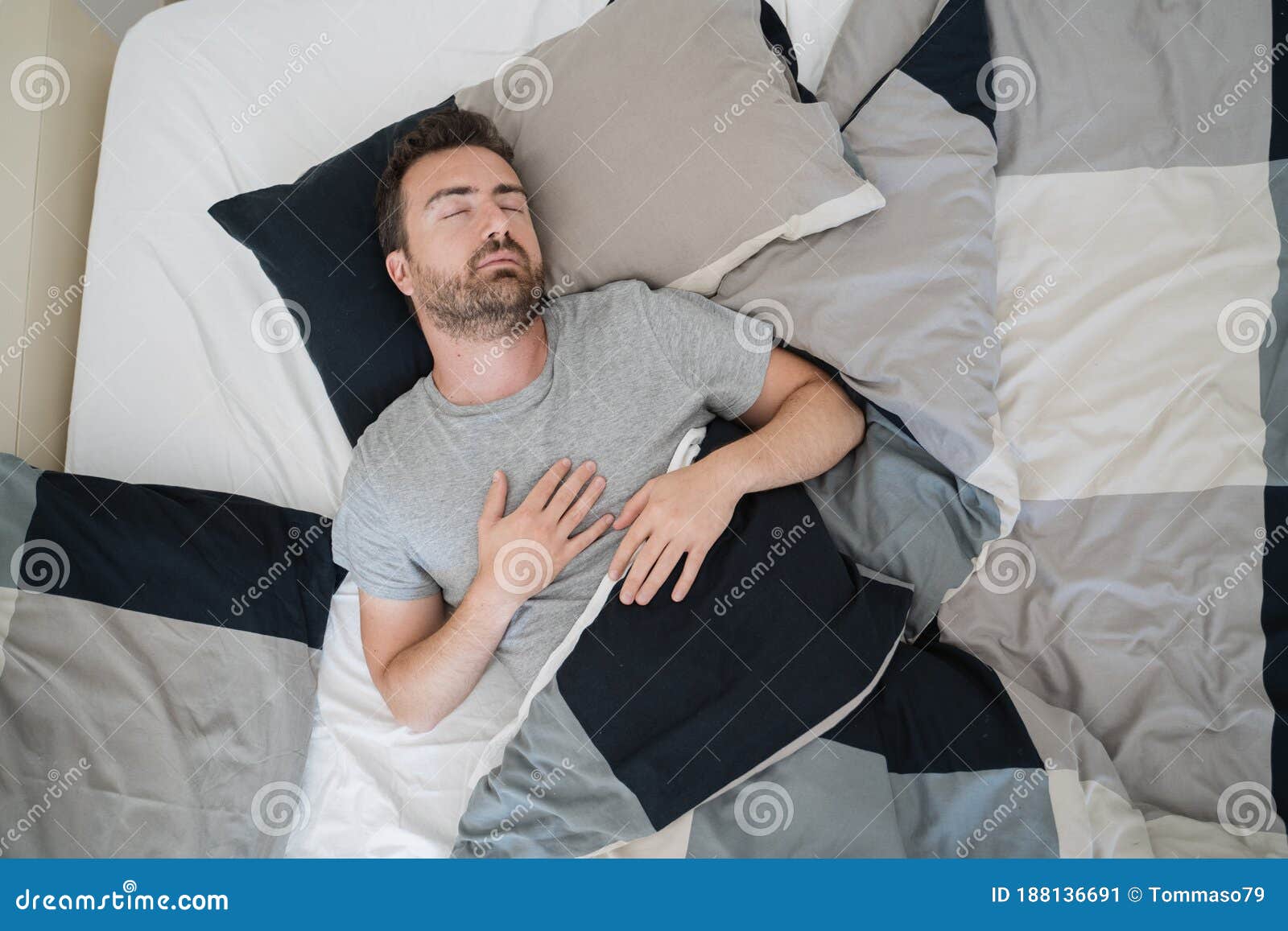Relaxed Guy Napping in His Bed at Home Stock Image - Image of ...