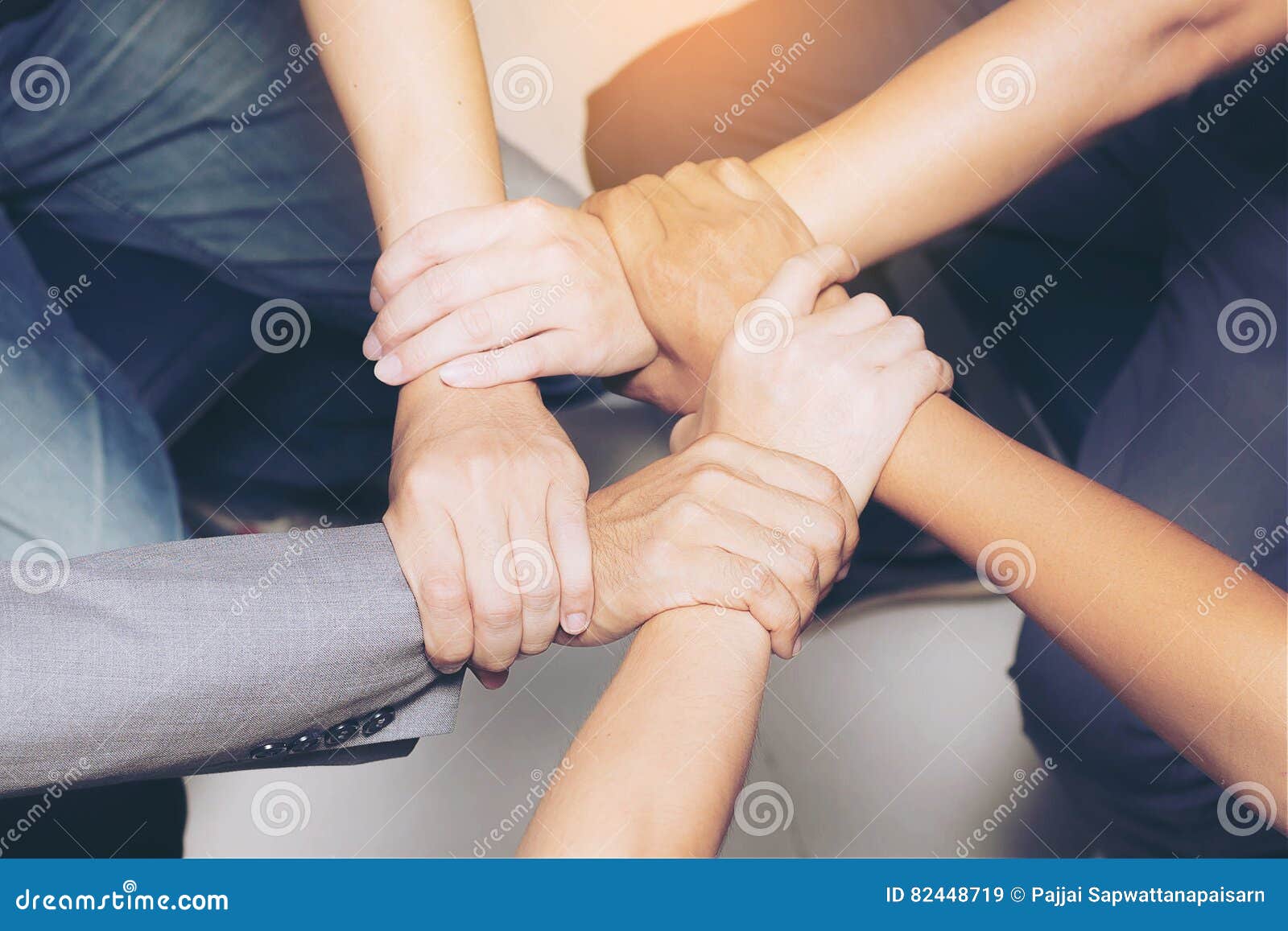 High Angle View of People Linking Hands Stock Image - Image of person ...