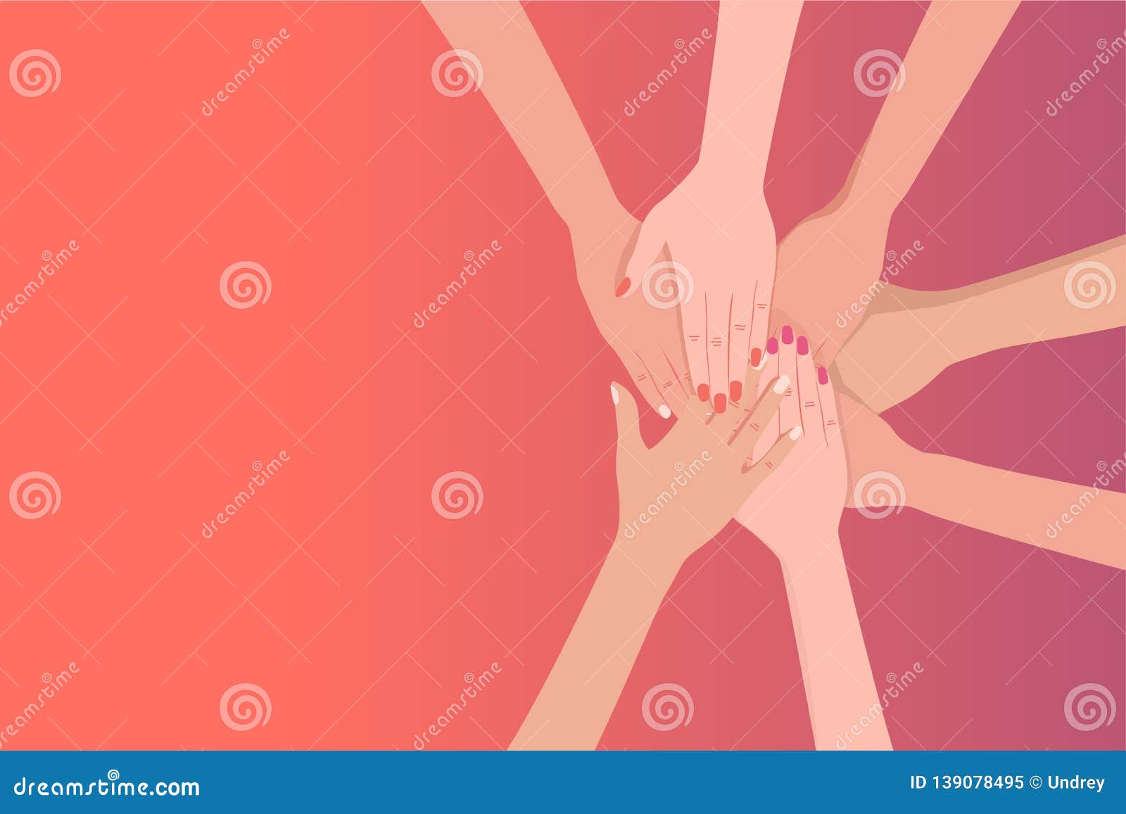 High Angle View of People Stacking Hands Over Each Other Stock Vector ...
