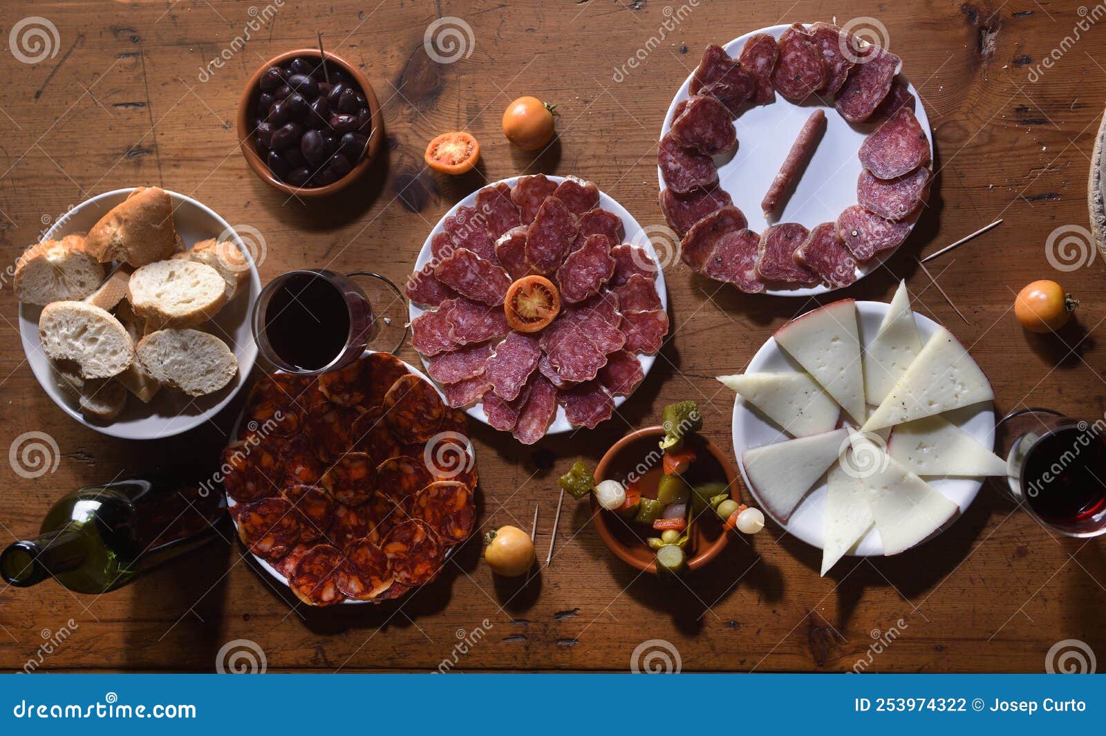 View of Plate of Tapas on Wooden Table Stock Photo - Image of dark ...
