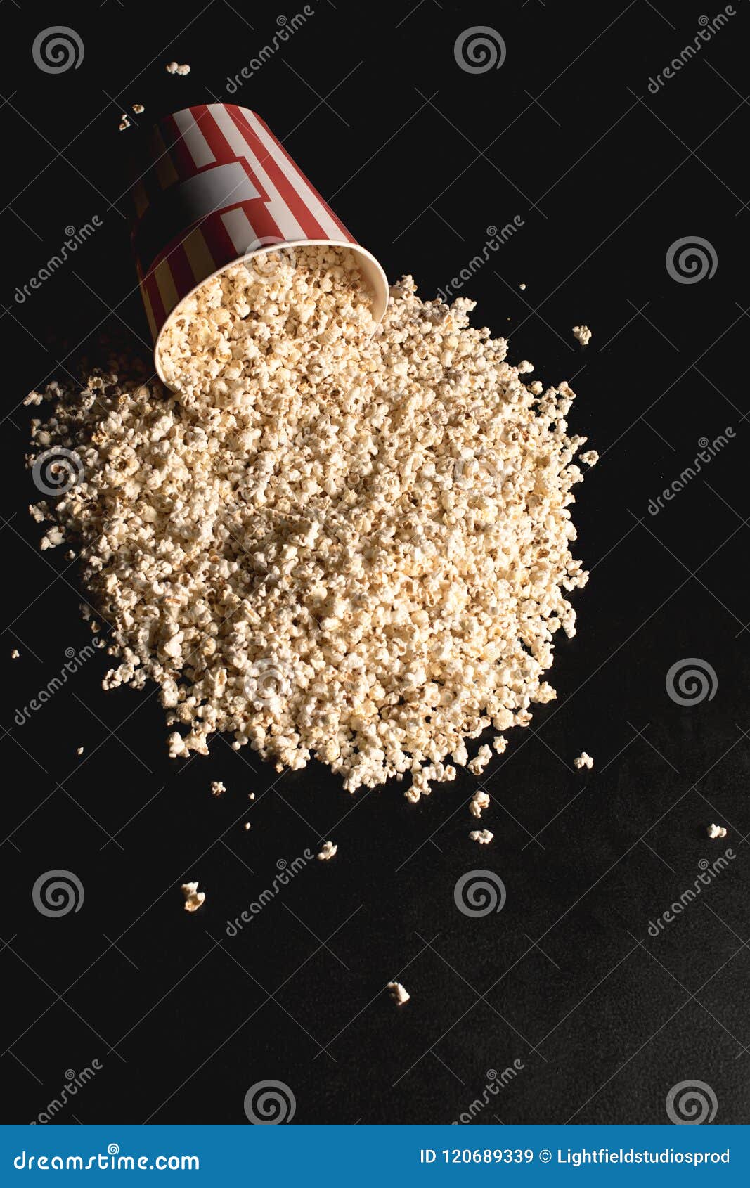 High Angle View of Popcorn Spilled from Stock Image - Image of tasty ...