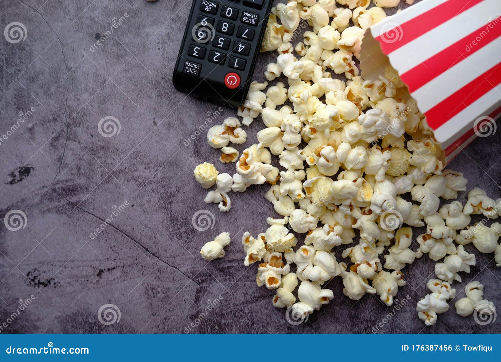High Angle View of Popcorn , Tv Remote with Copy Space Stock Photo ...