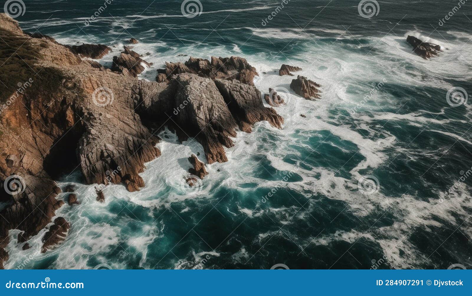 High Angle View of Rough Seascape, Eroded Cliffs and Crashing Waves ...