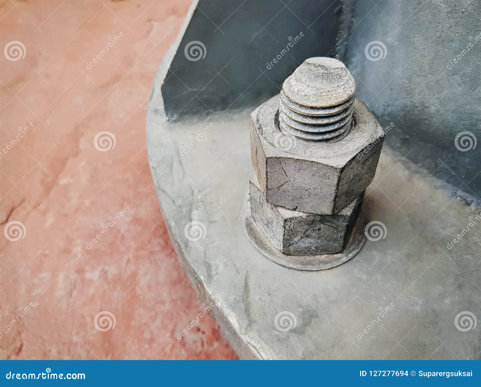 Close-up Round Machine Base Fastened with Stud and Double Nuts Stock ...