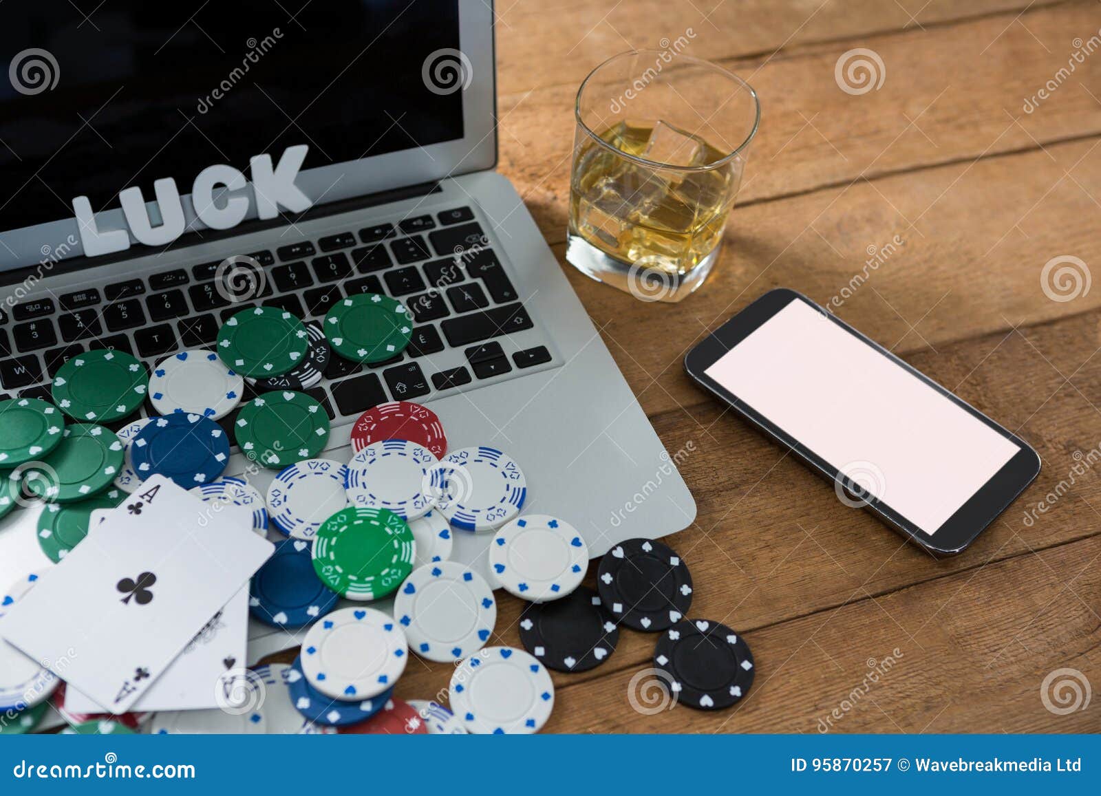 High Angle View of Scattered Chips and Aces with Technologies Stock ...