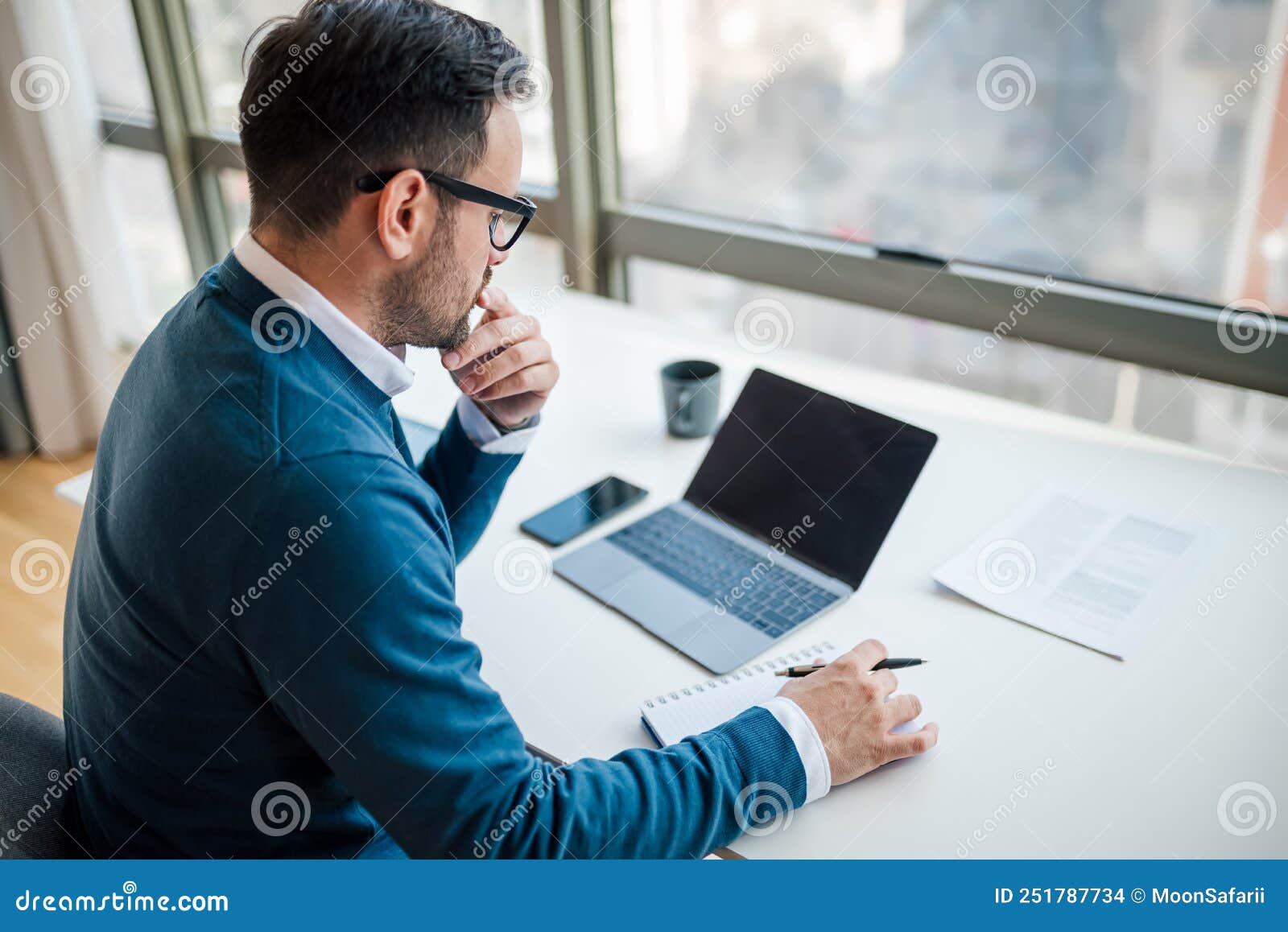 High Angle View of Serious Businessman Writing Notes in Diary. Male ...