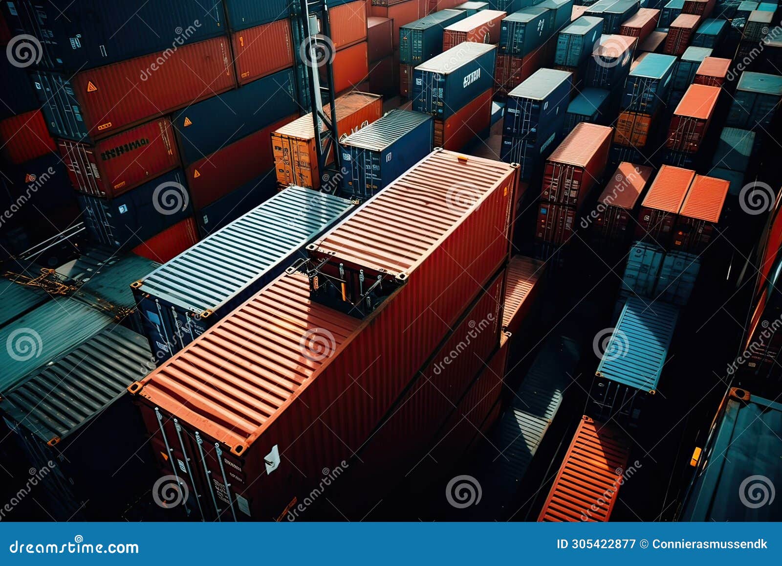 High Angle View of Ship Containers in a Port Stock Illustration ...