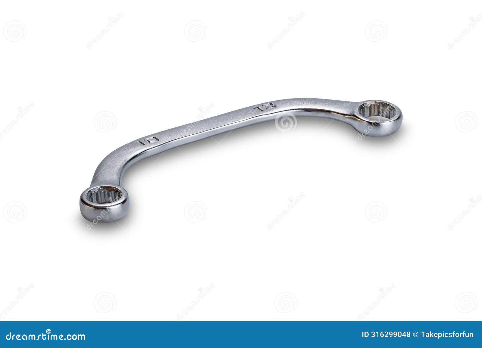 High Angle View of Single Curved Ring Wrench or Spanner Isolated on ...