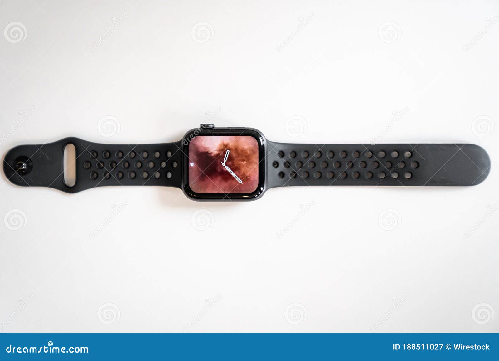 High Angle View of a Smartwatch with a Black Band Isolated on a White ...