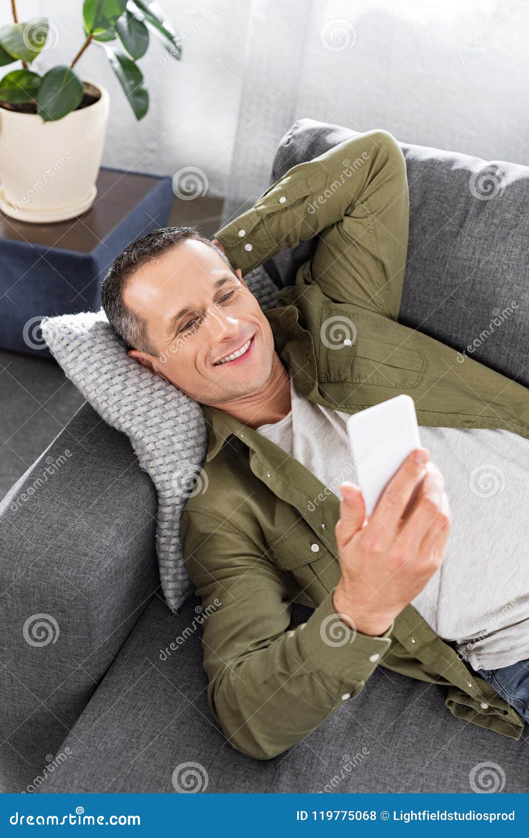 High Angle View of Smiling Man Stock Photo - Image of adult, angle ...