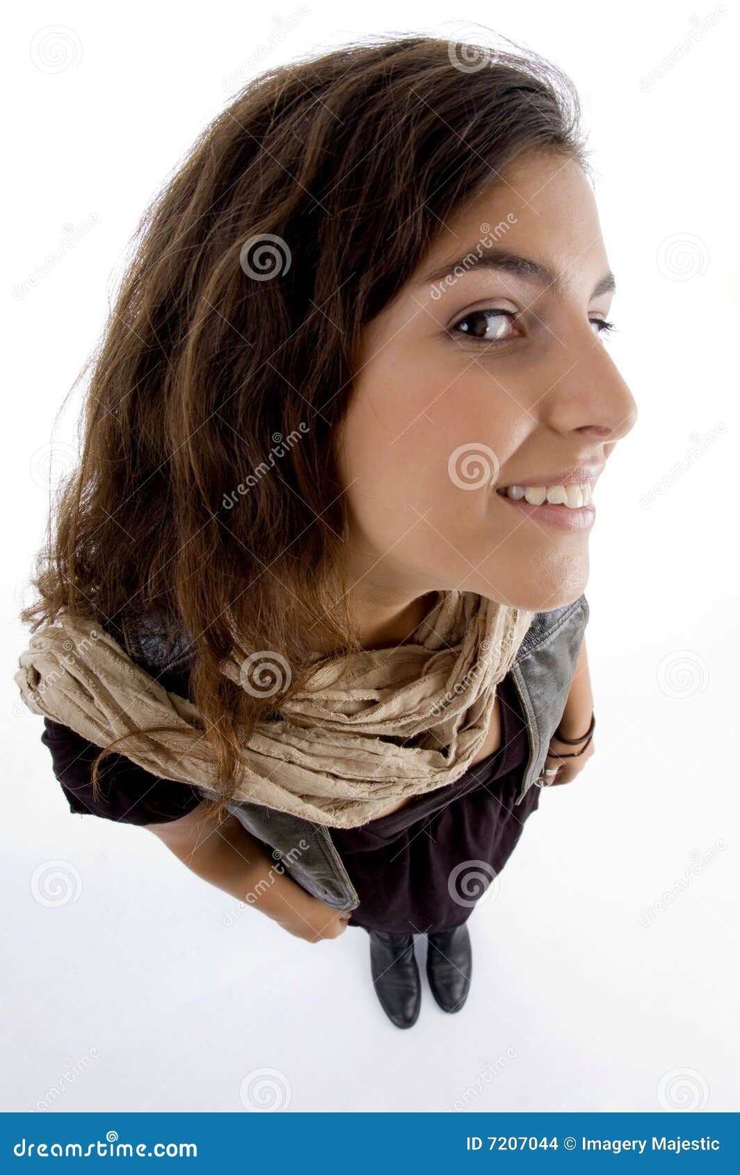 High Angle View of Smiling Young Woman Stock Photo - Image of camera ...