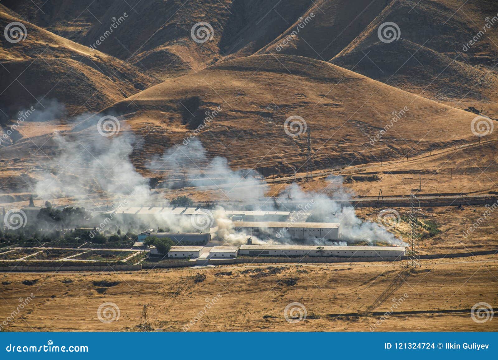 Arson of Industrial Warehouse, Big Smoke Cloud Spreading with Wind ...