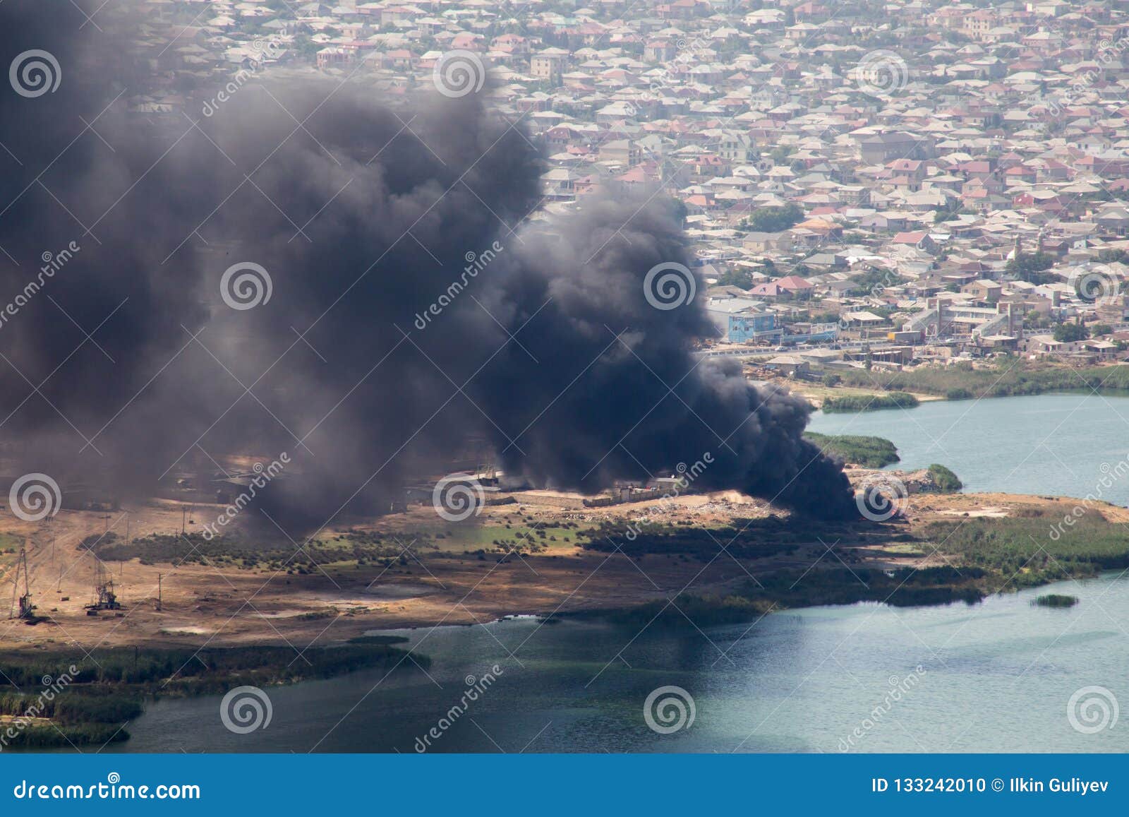 High Angle View of Smoke Spreading from Building. Arson of Industrial ...