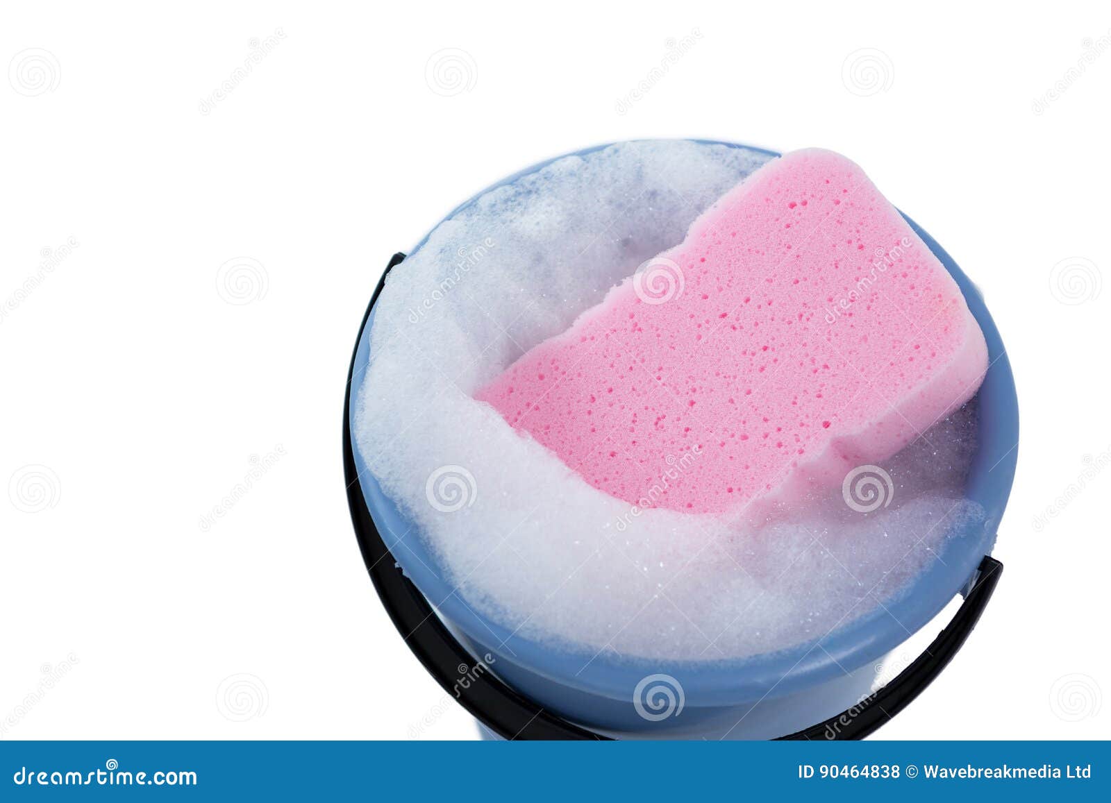 High Angle View of Sponge in Bucket with Soap Sud Stock Photo - Image ...