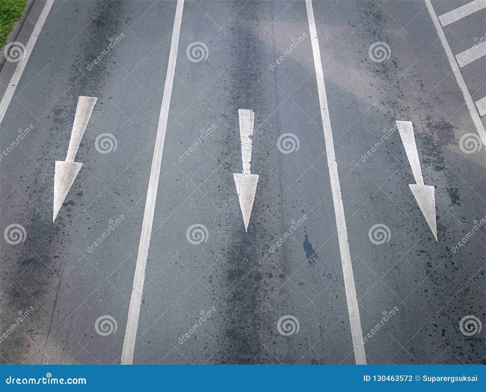 High Angle View of Traffic Arrows on Three Lanes Stock Photo - Image of ...