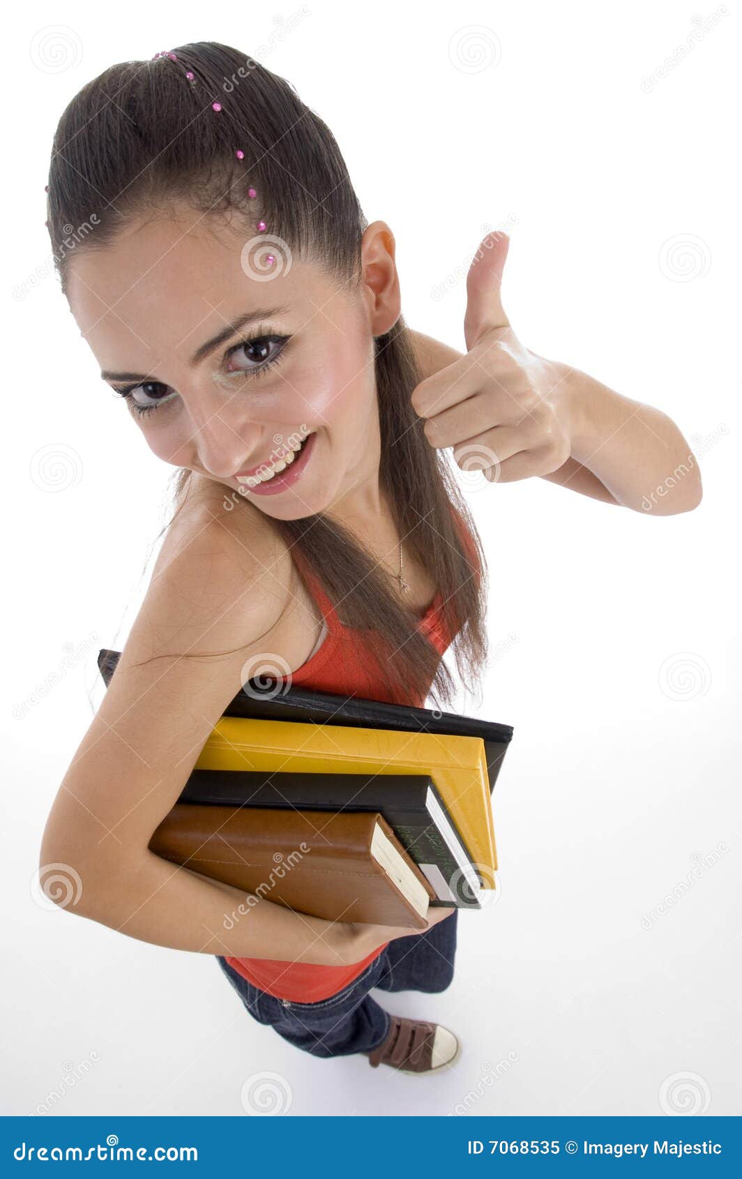 High Angle View of Student Showing Good Luck Sign Stock Image - Image ...