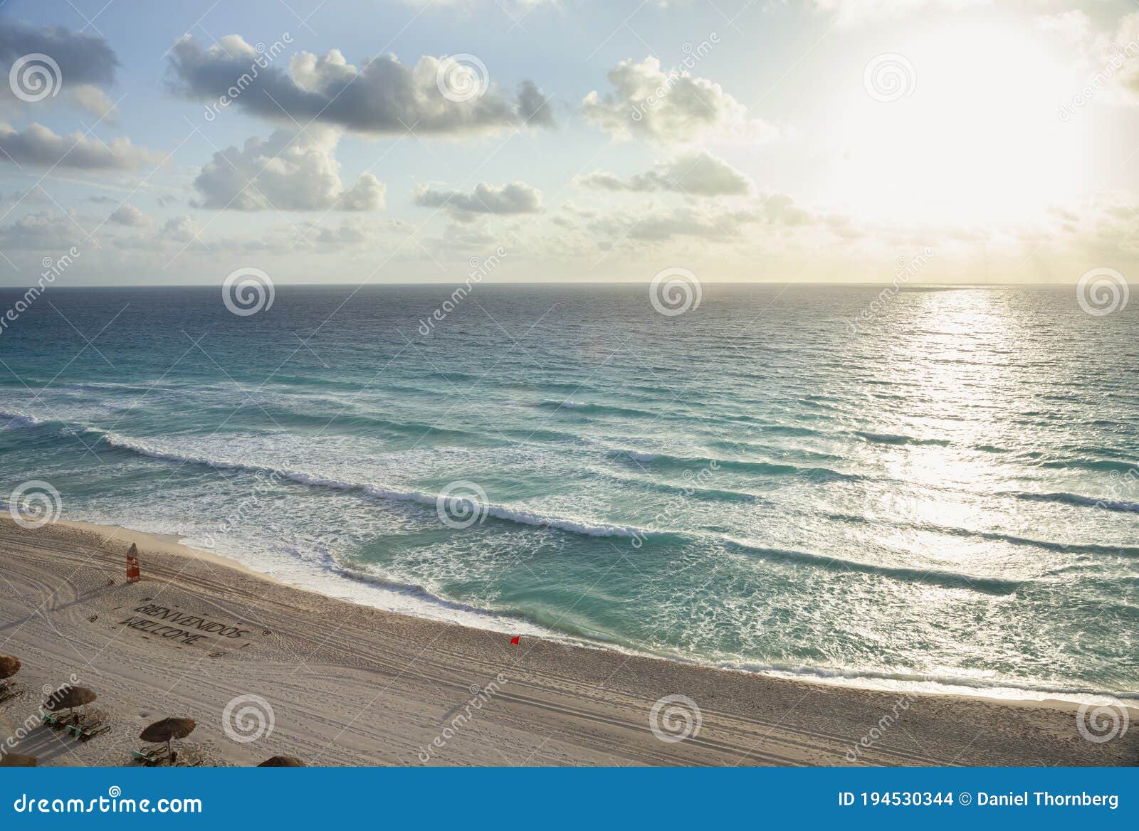 High Angle View of the Sunrise Over the Ocean and Beach in Cancun ...