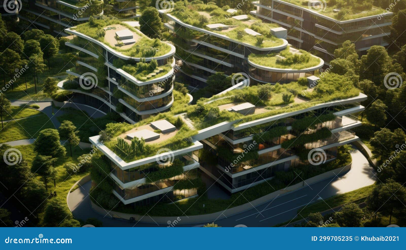 High Angle View of a Sustainable Green Office or Housing Complex Stock ...