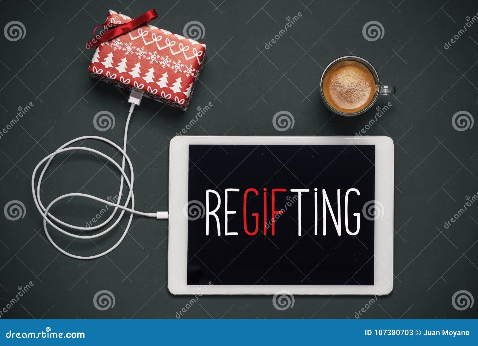 Gift and Text Regifting in a Tablet Stock Image - Image of paper ...