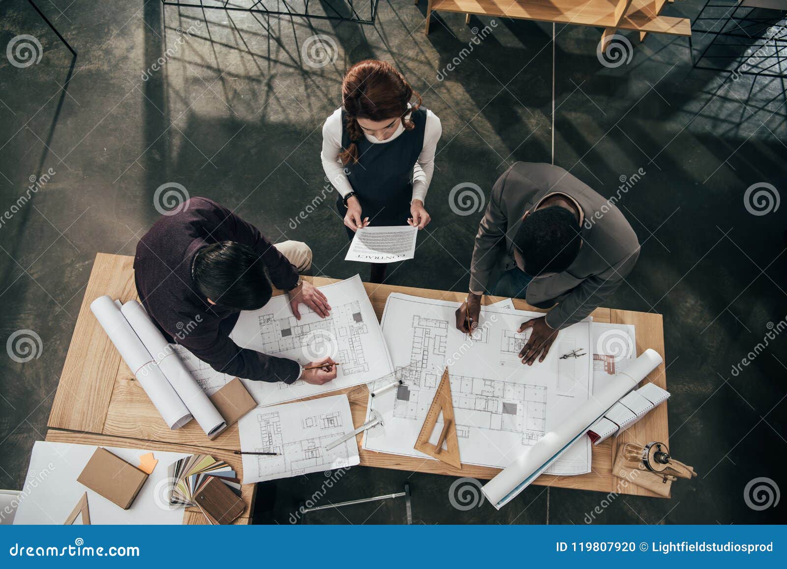 High Angle View of Team of Architects Working Stock Photo - Image of ...