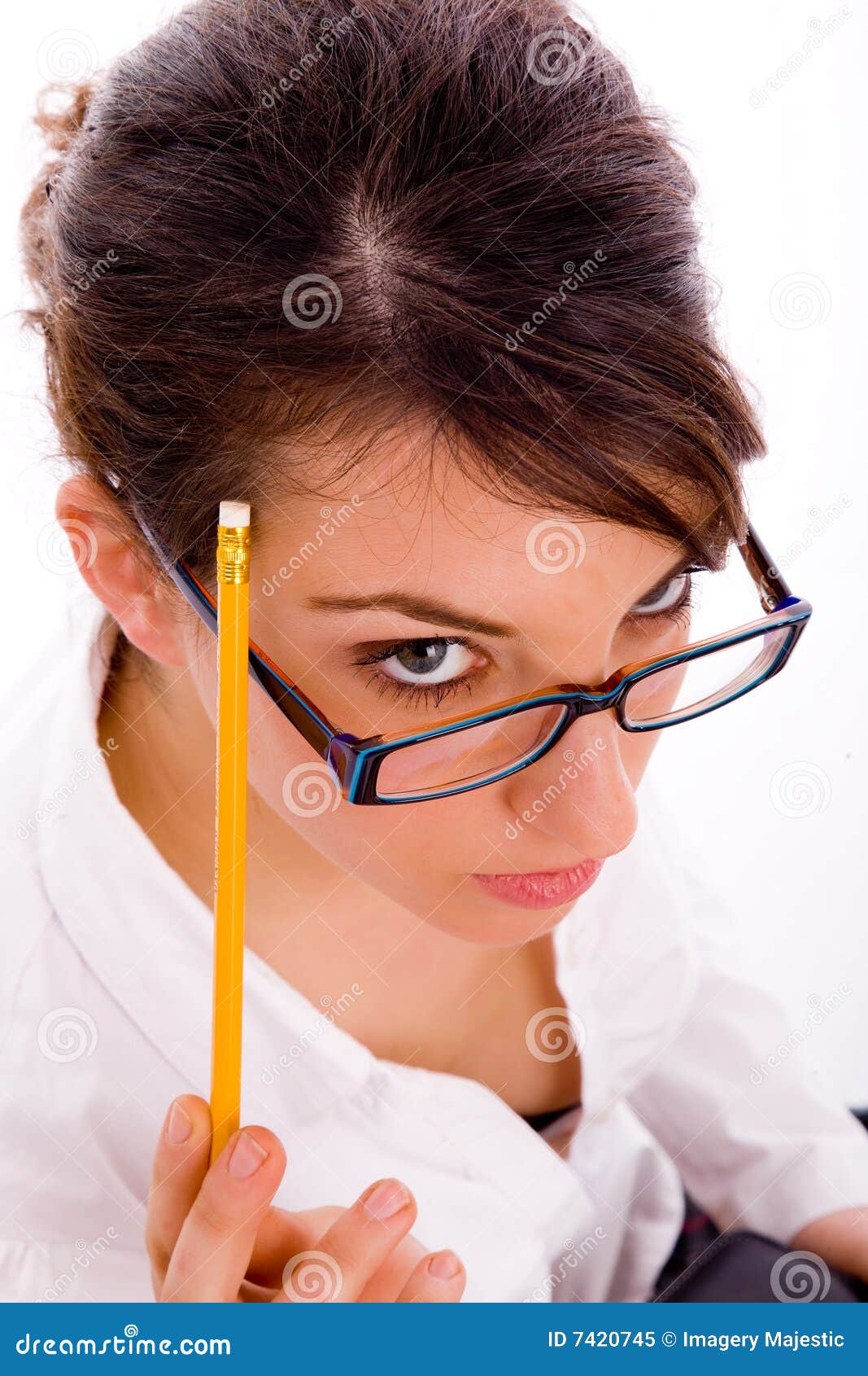 High Angle View of Thinking Female Student Stock Image - Image of ...