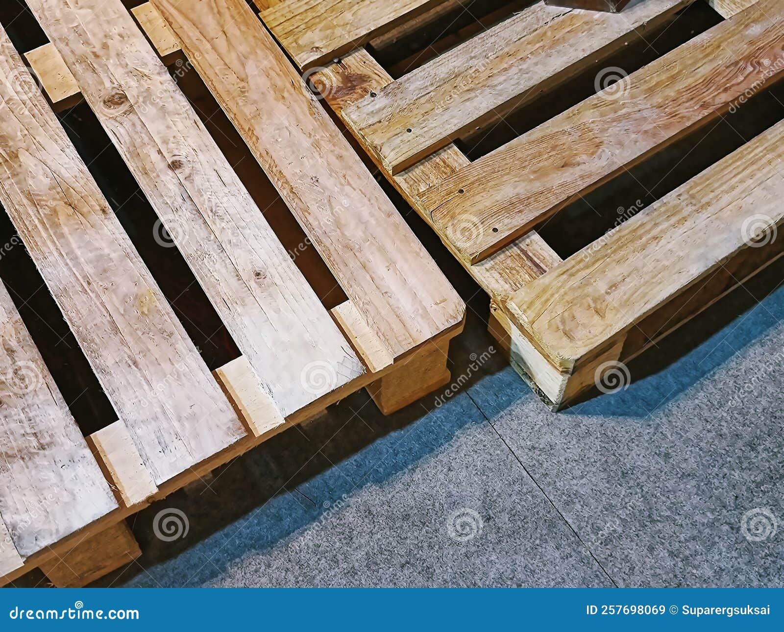 High Angle View of Two Empty Wooden Pallets Stock Image - Image of ...
