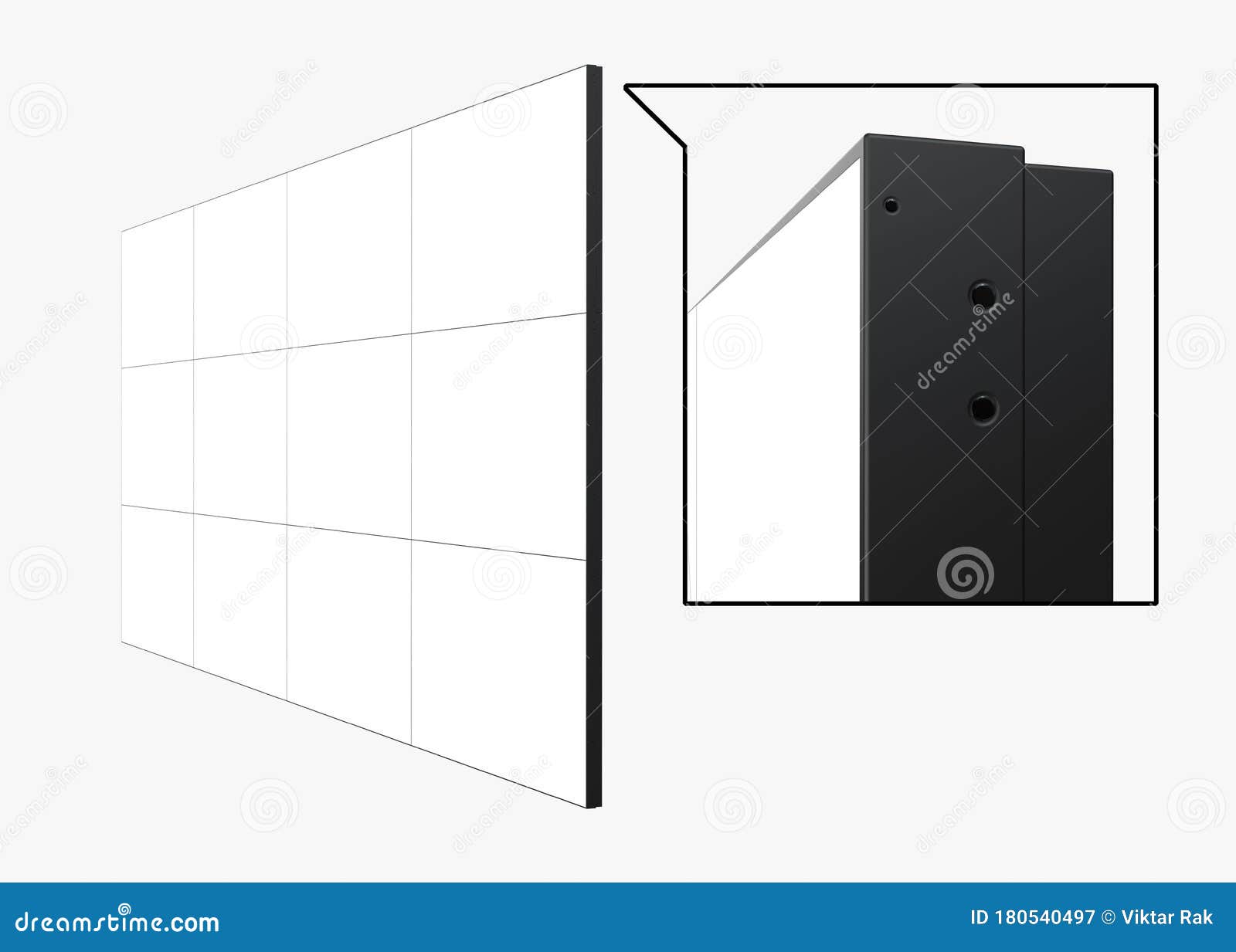 High Angle View of 4x3 Video Wall 12 Screens Template Isolated on White ...