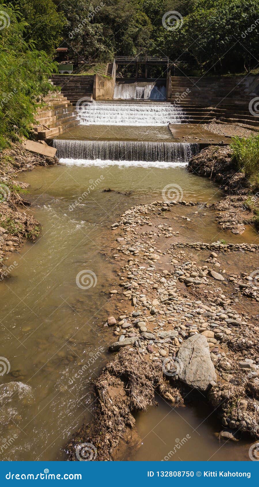 High Angle View of Weirs on the Small River in Thailand Stock Photo ...
