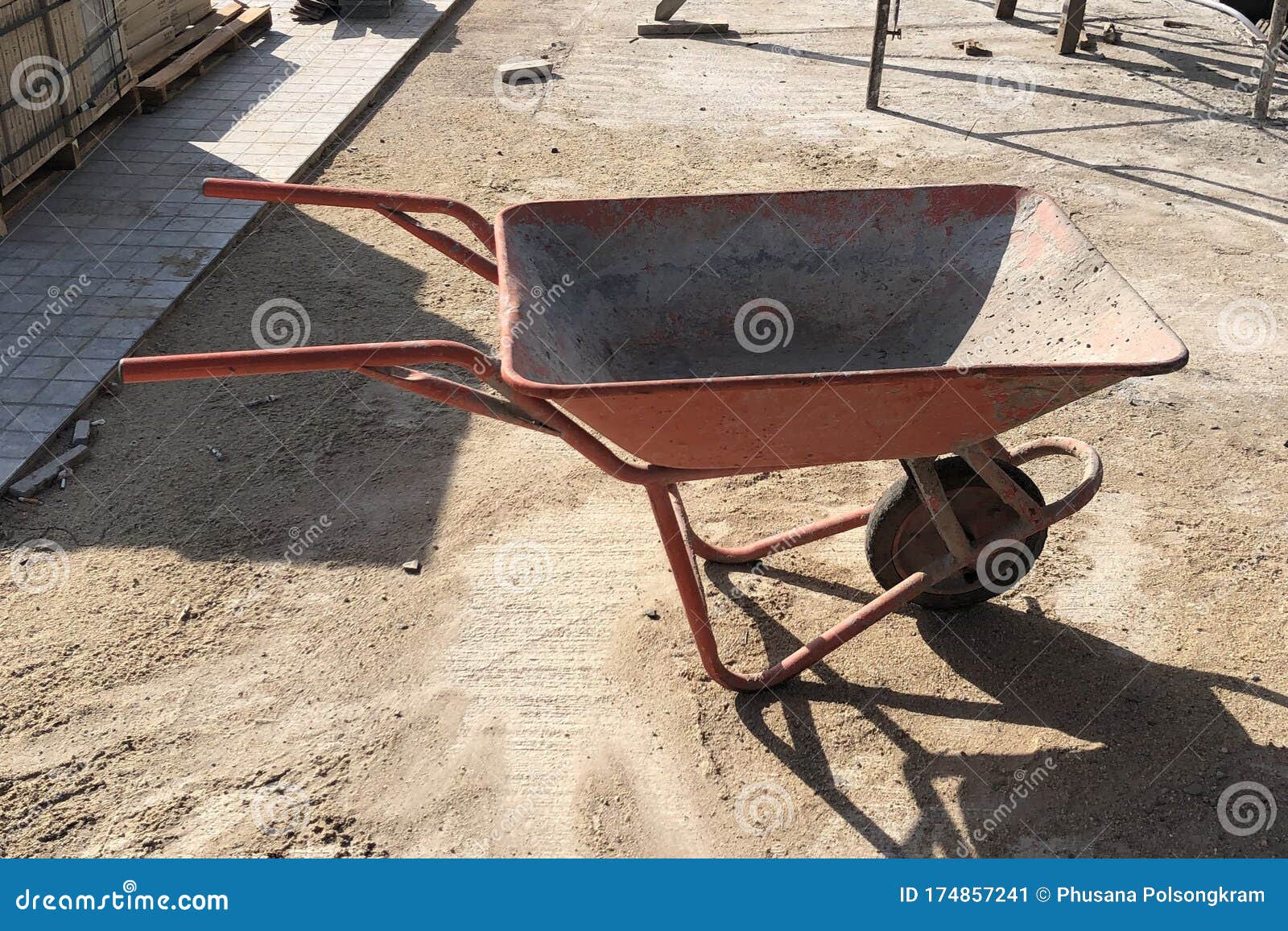 High Angle View of Wheelbarrow at Construction Site Stock Image - Image ...