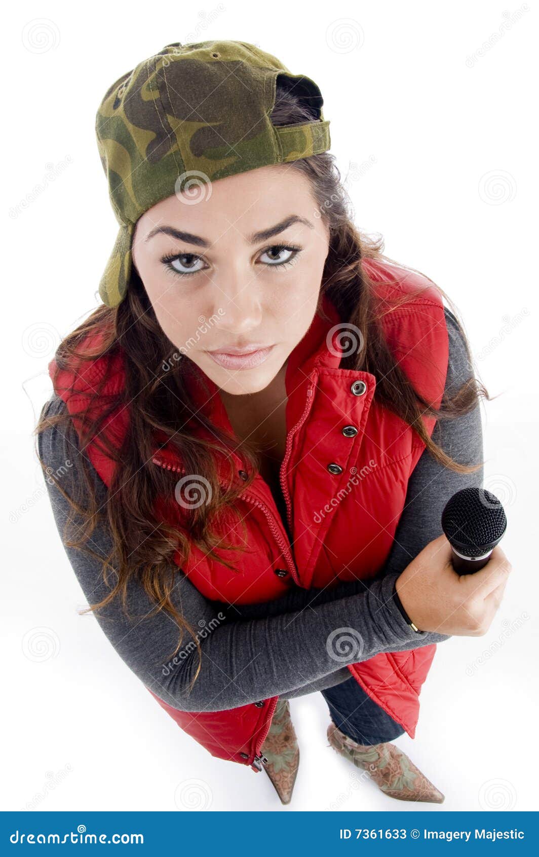 High Angle View of Woman with Microphone Stock Image - Image of ...