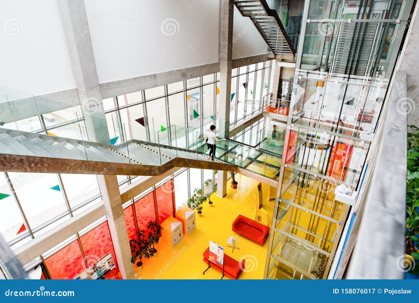 High-angle View of Interior of a Modern Spacious Library with Computers ...