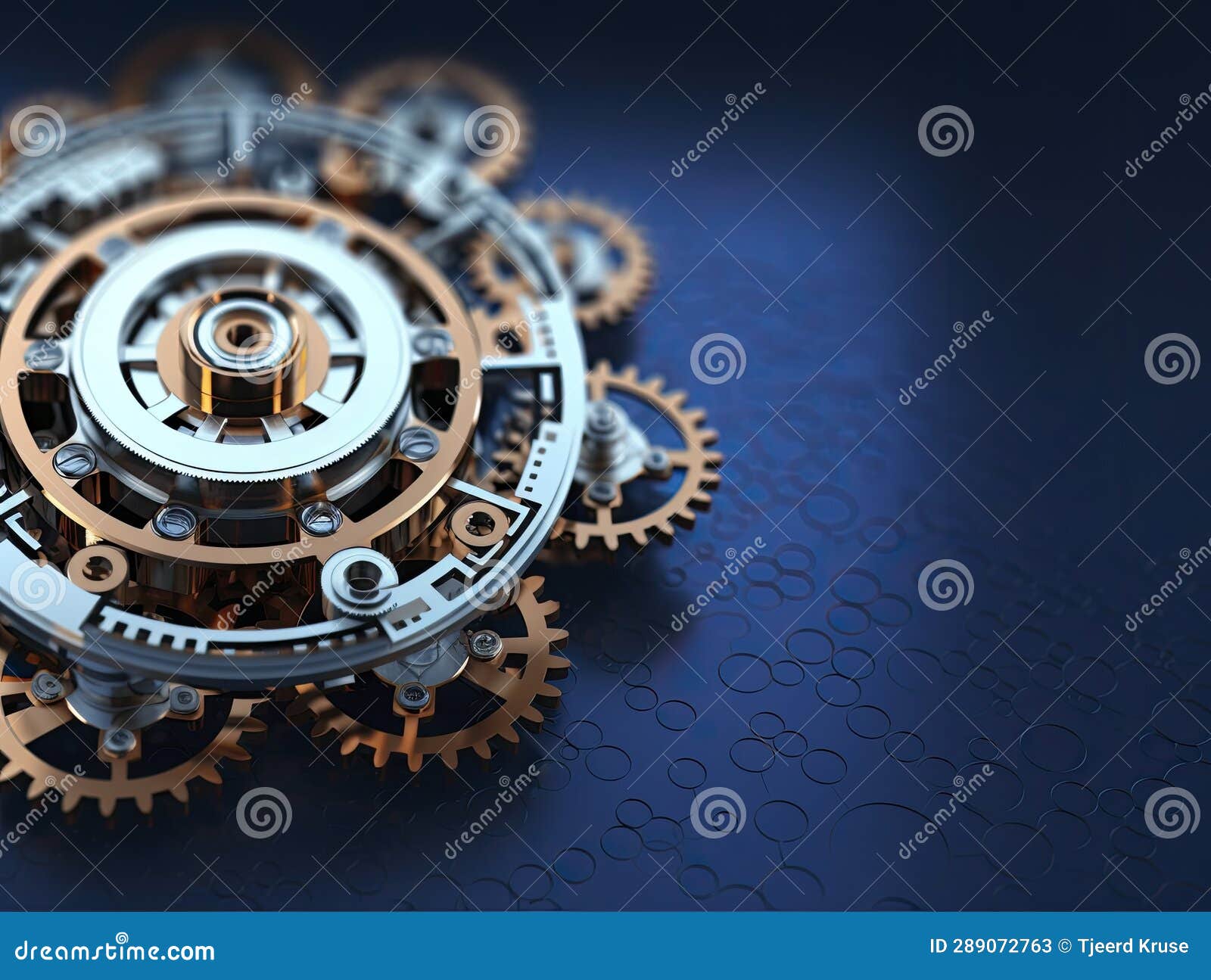 High Angle Wheel Group of Cog Gear Wheels Against Blue Background Stock ...