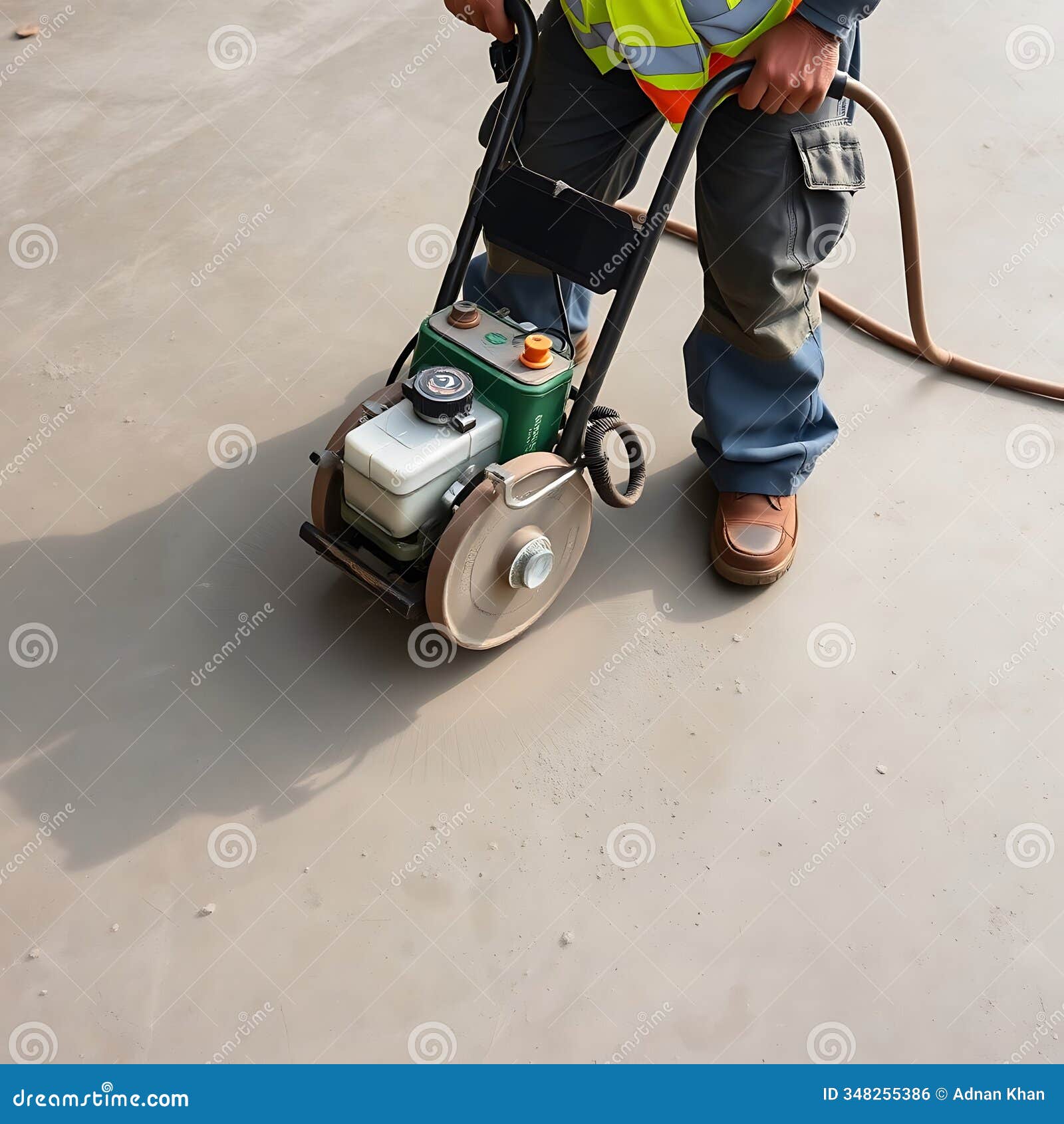 High Angle of a Worker Using a Rotary Concrete Scraper To Smooth Out ...