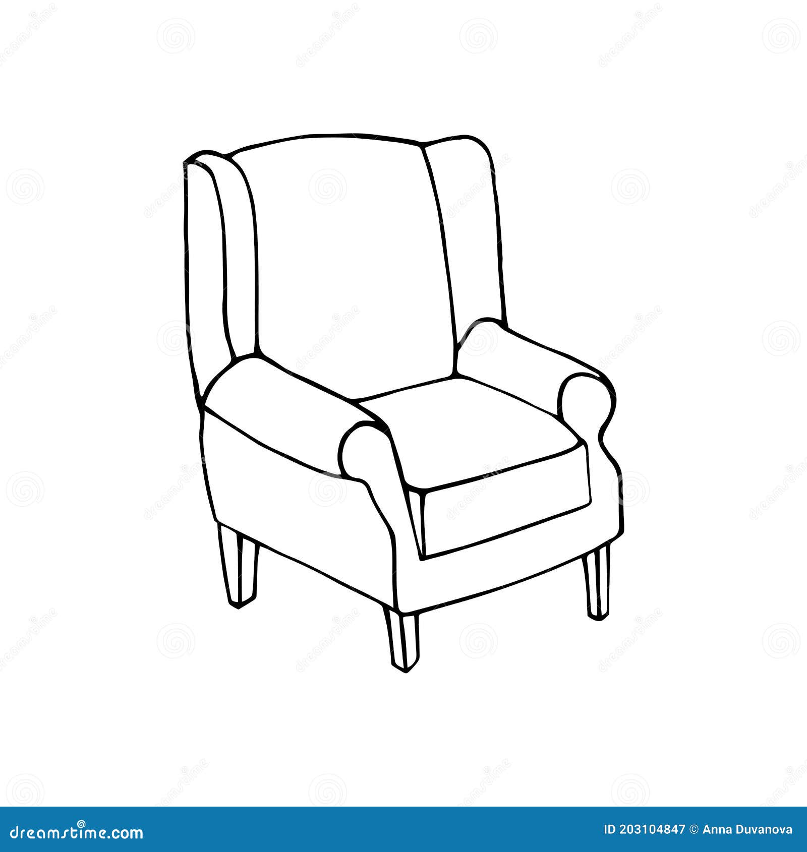 High-backed Drawing Chair Isolated on White. Stock Vector ...