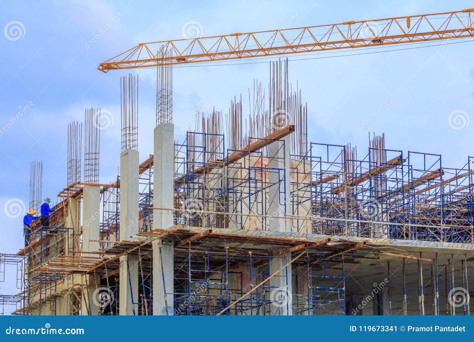 High Big Construction Site in Develop City and Crane Working. with Copy ...