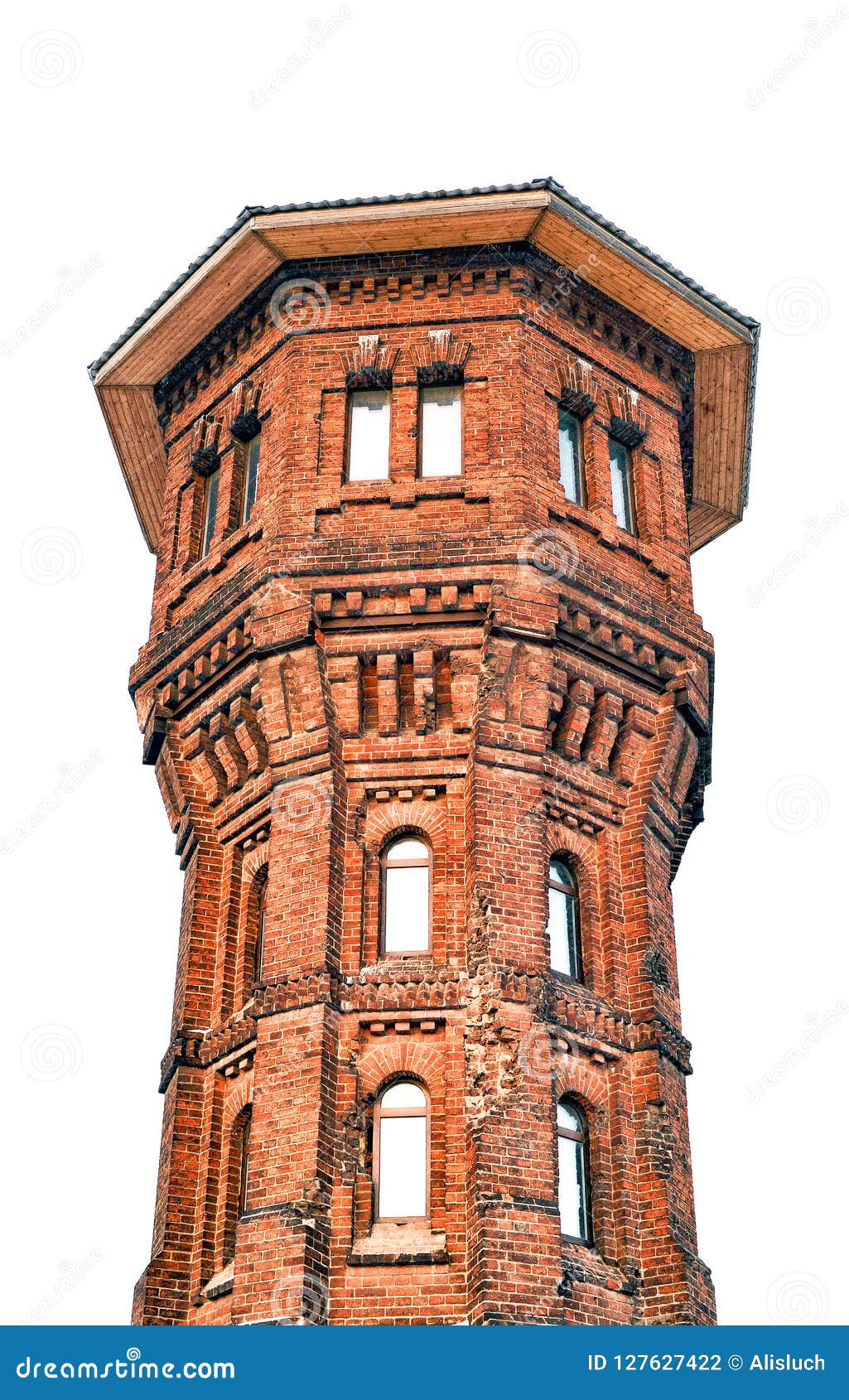 High Brick Tower Isolated on White Background Stock Photo - Image of ...